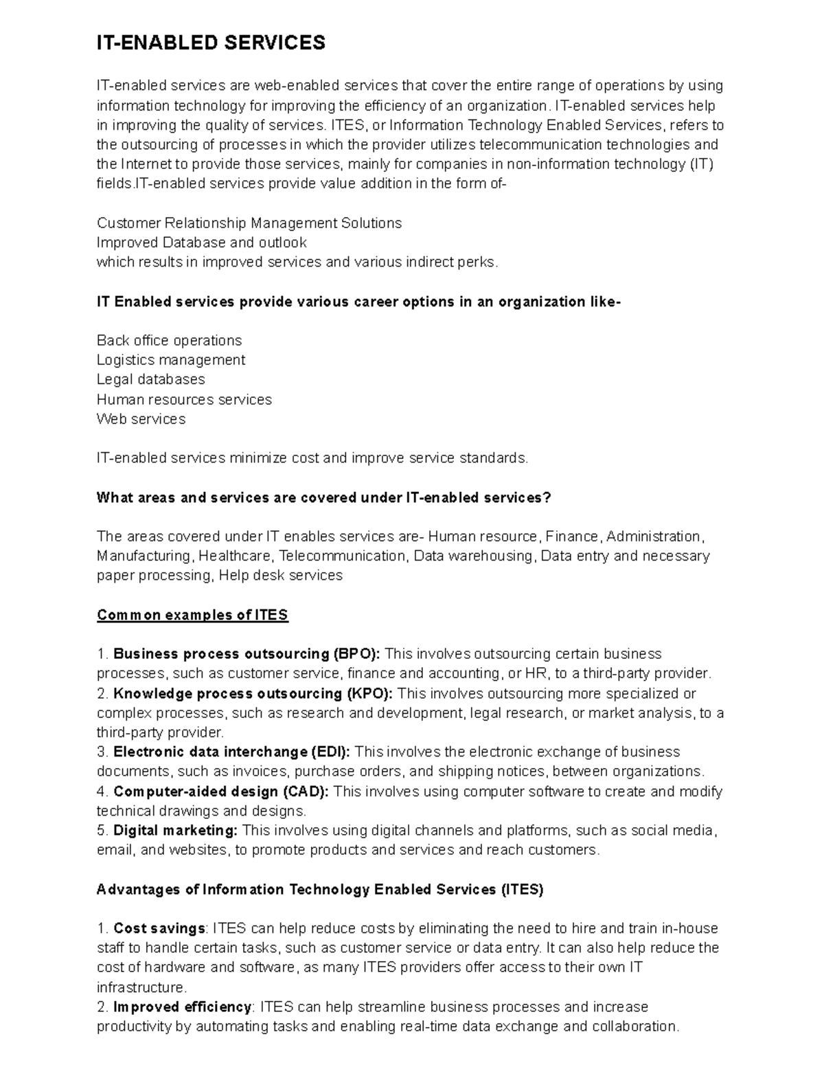 IT- Enabled Services - IT-ENABLED SERVICES IT-enabled services are web-enabled services that ...
