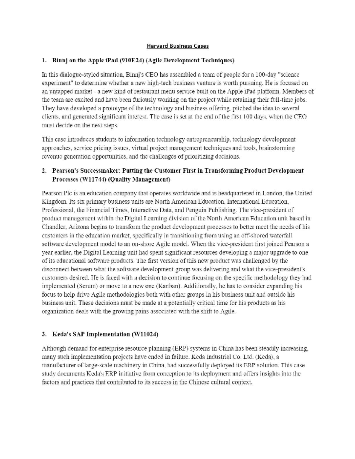 HBR Cases for consulting - bmanagement - Studocu