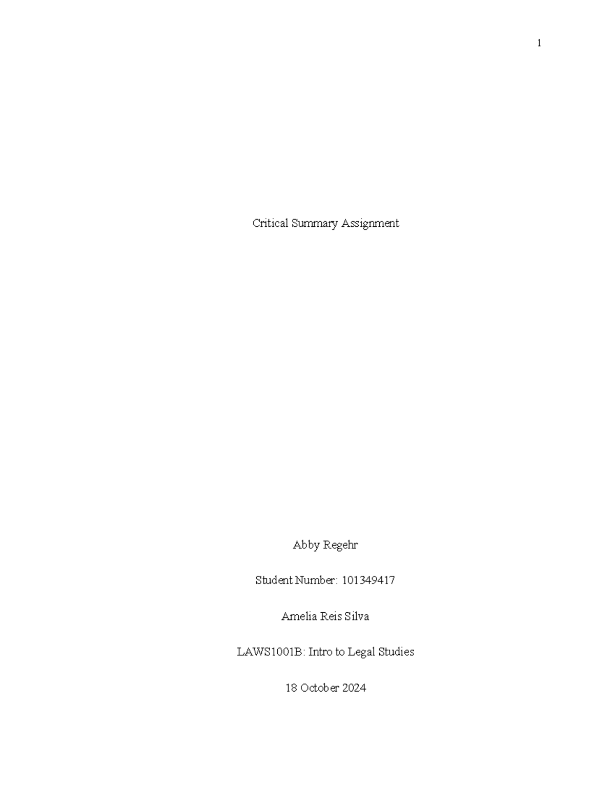 Critical Summary Assignment - He proposes court procedures that restore the rights of both ...