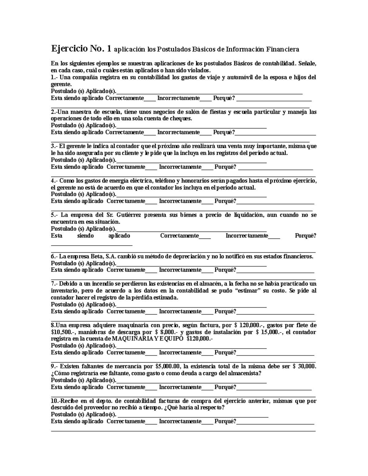 Ejercicio Postulados (2) - Ejercicio No. 1 aplicación los Postulados Básicos de Información ...