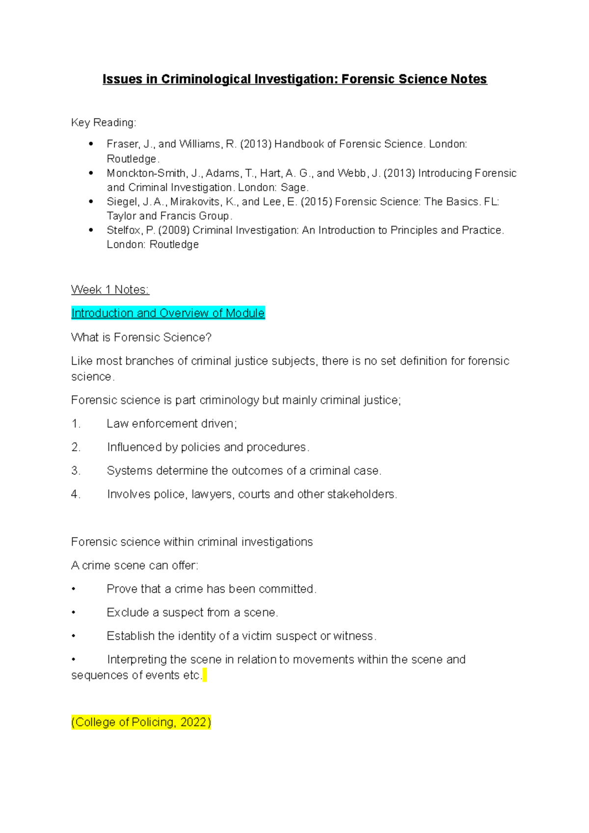 Issues in Criminological Investigation: Forensic Science Week 1 and 2 ...
