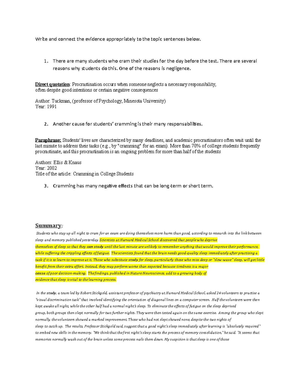 Classwork exercises on documenting sources - Write and connect the ...