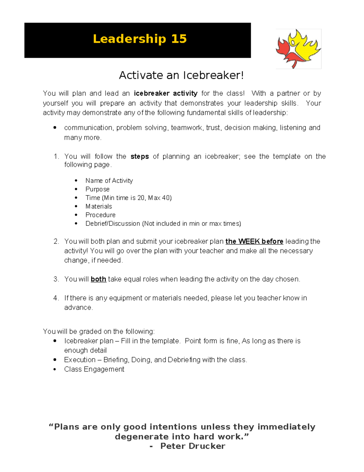 Icebreaker Assignment CB!@11 - Leadership 15 Activate an Icebreaker ...