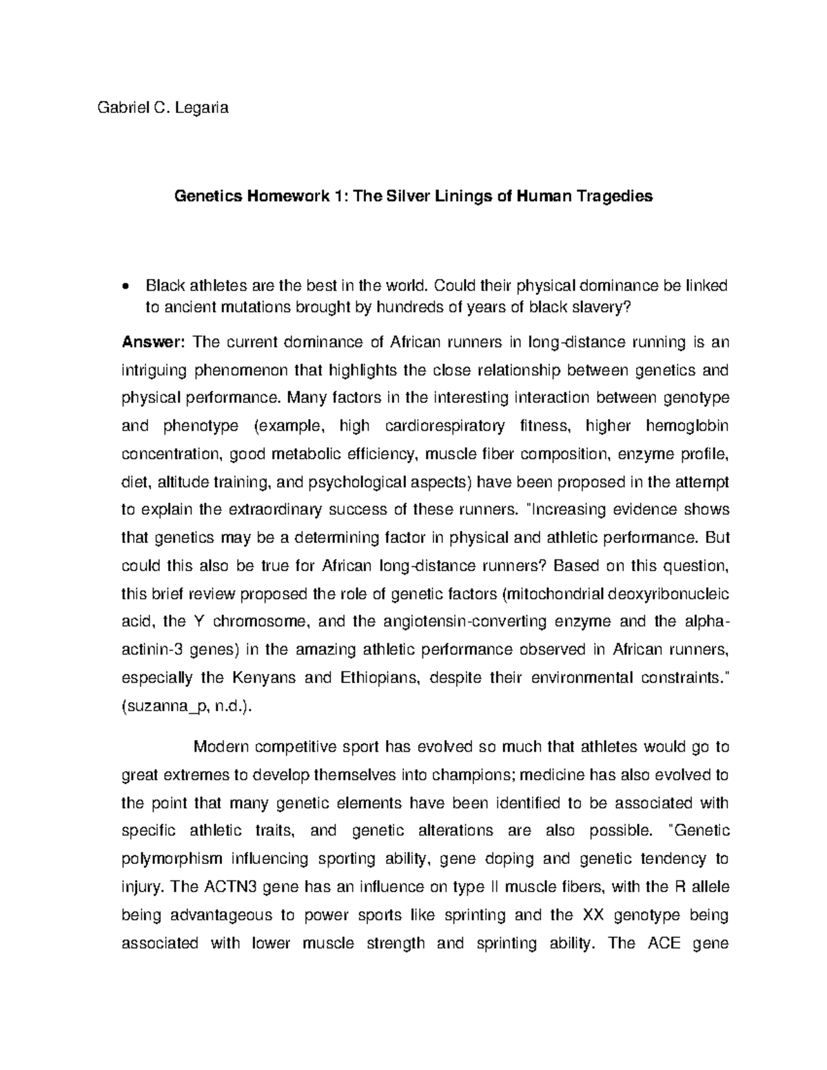 Homework 1 - Genetics - Gabriel C. Legaria Genetics Homework 1: The ...