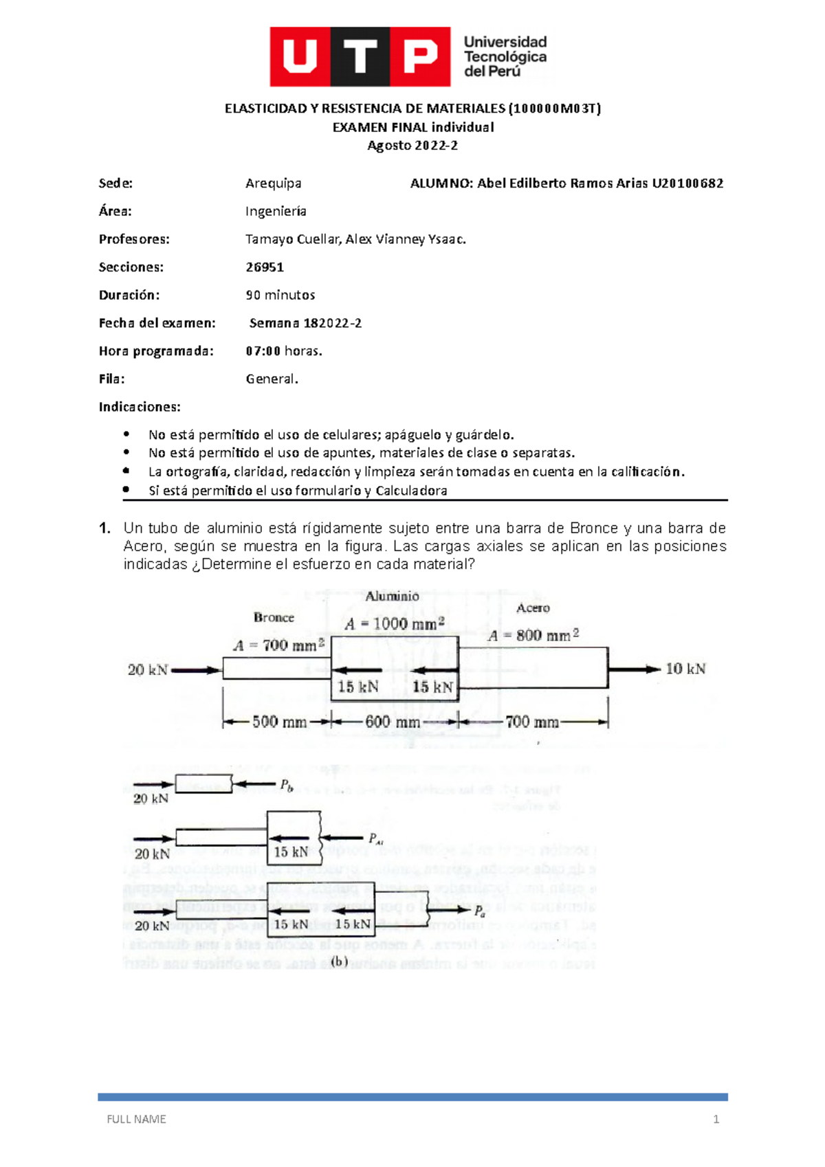 4.Examen Final.26951-1.Elast - ELASTICIDAD Y RESISTENCIA DE MATERIALES (100000M03T) EXAMEN FINAL ...