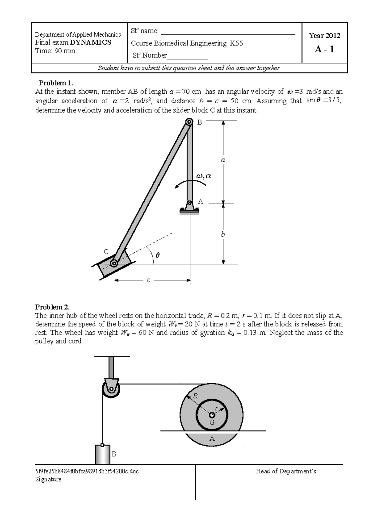 Final exam 9 December 2012, questions and answers - Department of ...