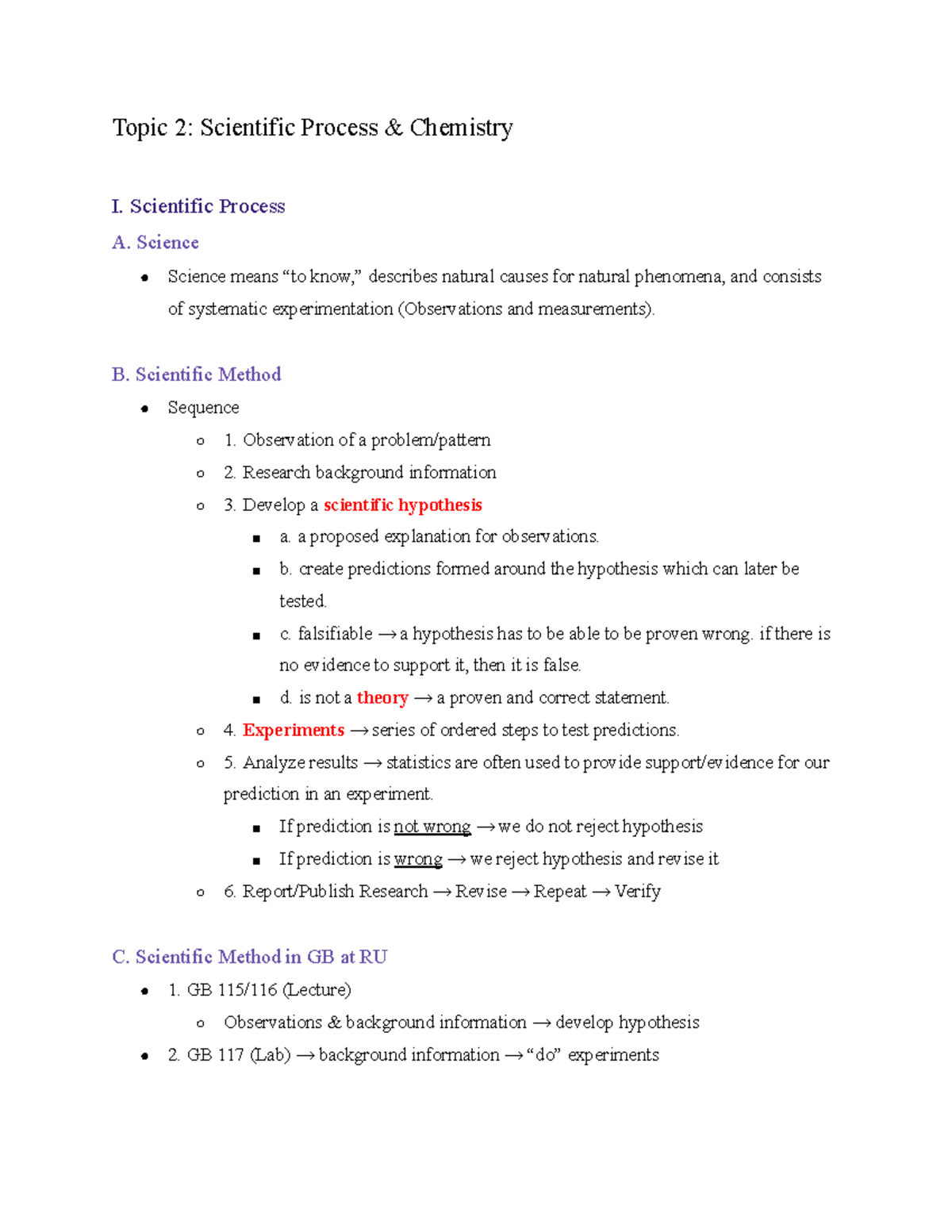 Lecture 2 - Scientific Process & Chemistry - Topic 2: Scientific ...