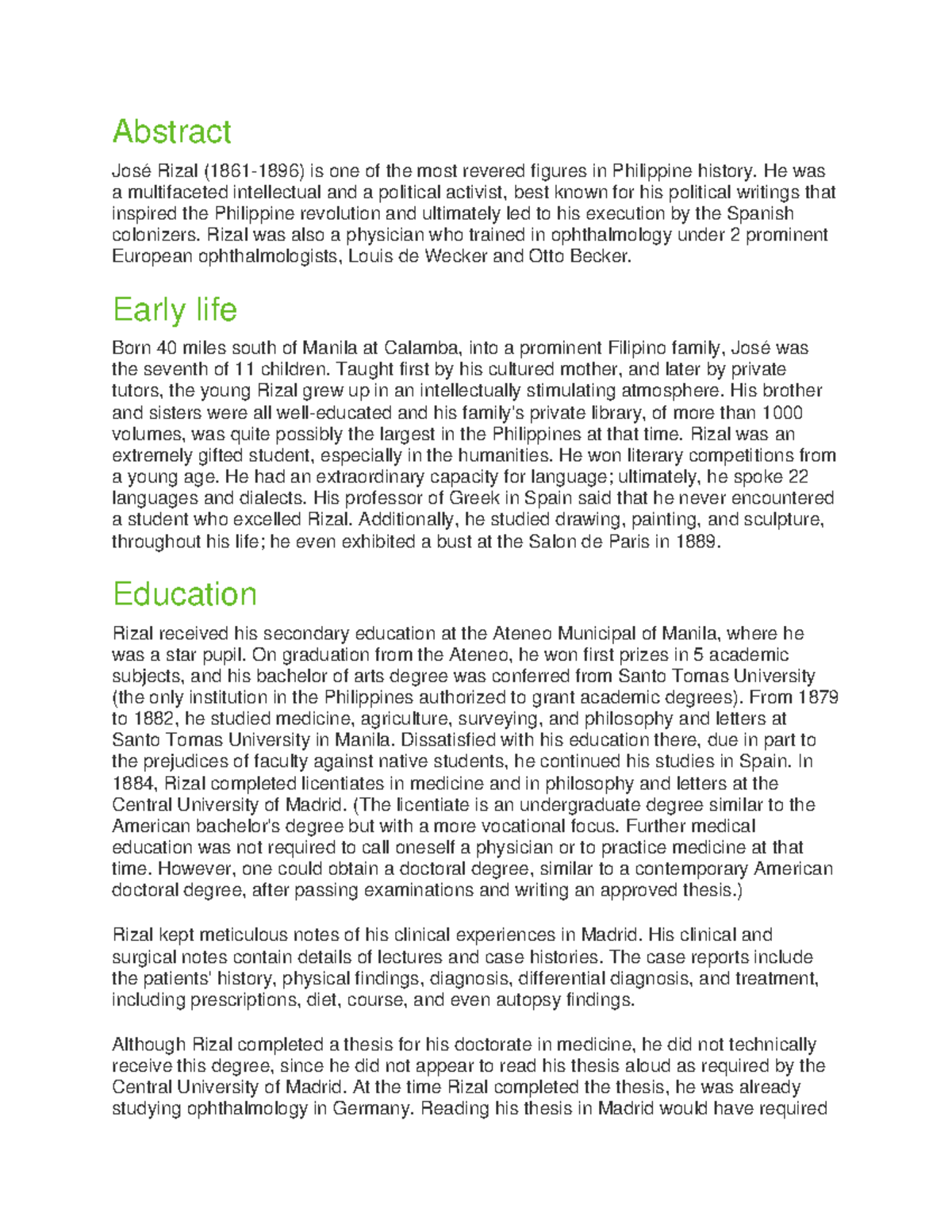 JOSE RIZAL NOTES - Abstract José Rizal (1861-1896) is one of the most ...