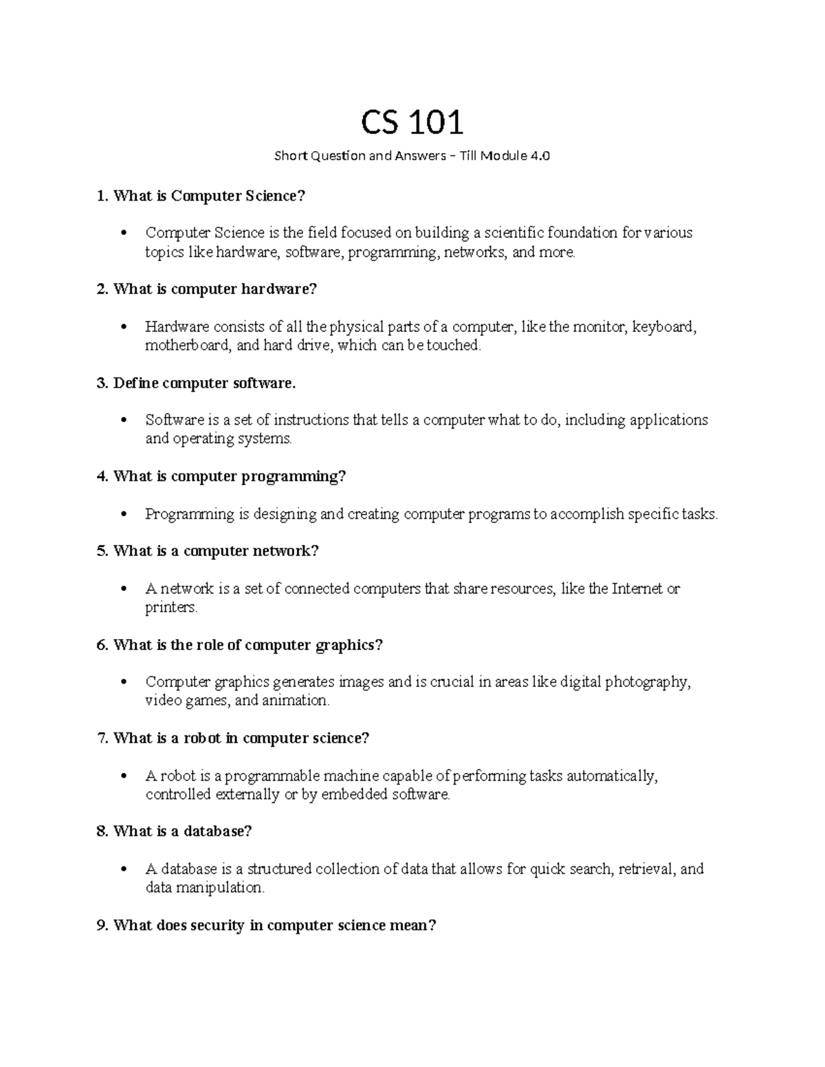 CS 101 Short Q n A - CS 101 Short Question and Answers – Till Module 4 ...