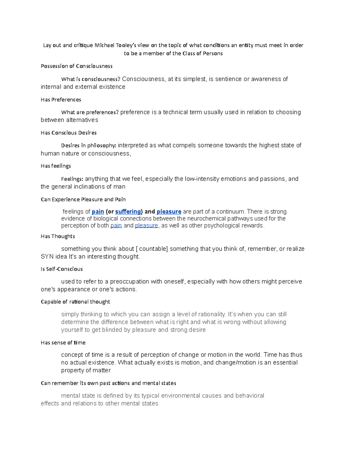 Michael Tooley's Class of Persons - Lay out and critique Michael Tooley ...