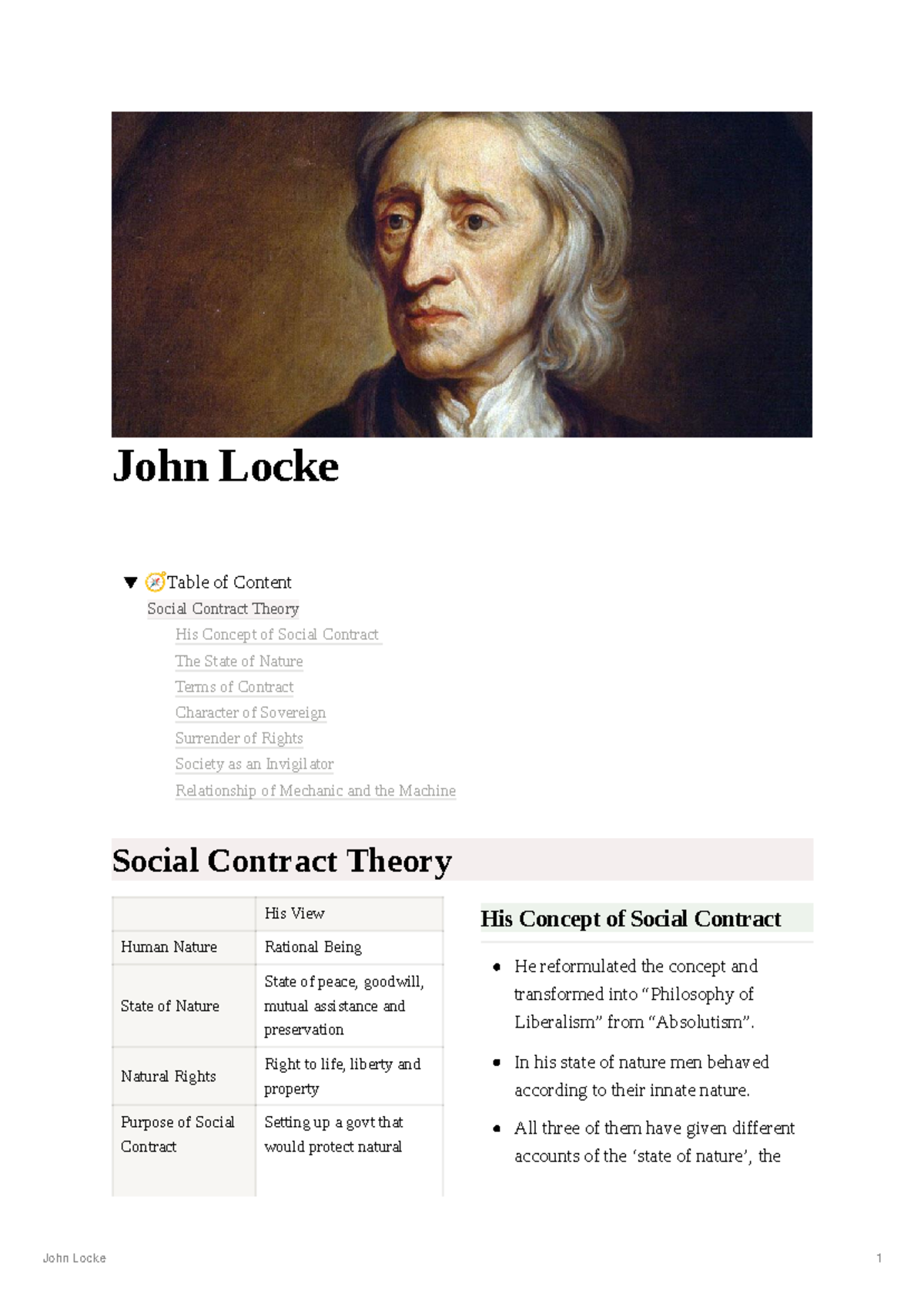 John Locke's Conception of Social Contract Theory - John Locke 🧭Table ...