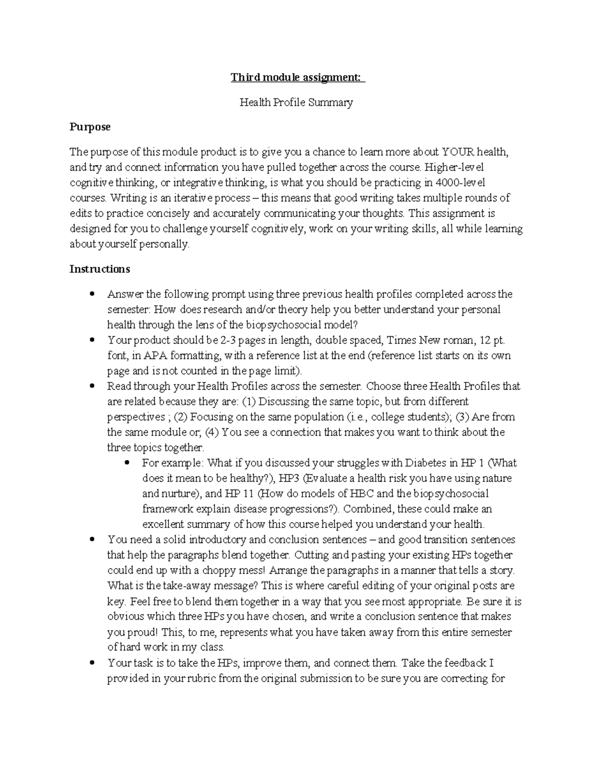 Third and final module assignement - Third module assignment: Health ...