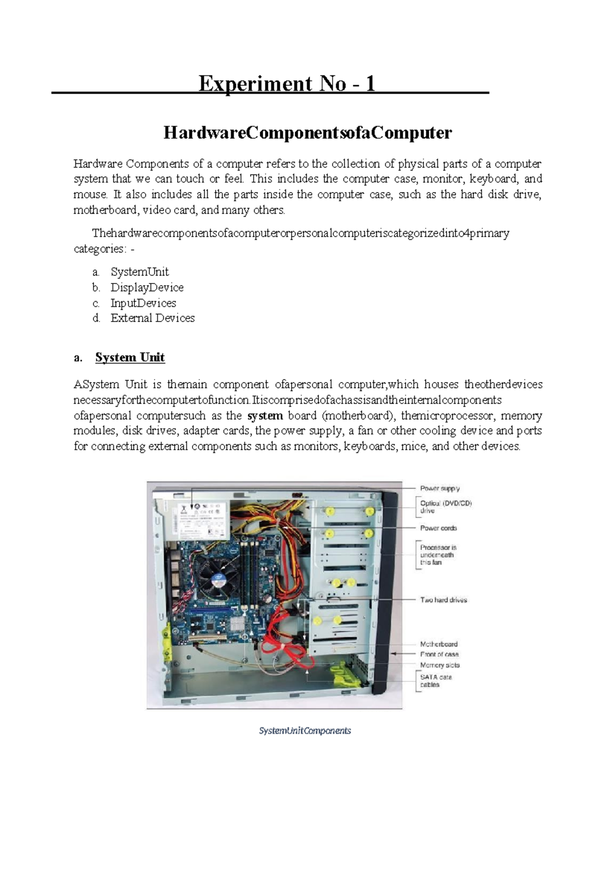 Exp 1 HW Components of a Computer - Experiment No - 1 ...