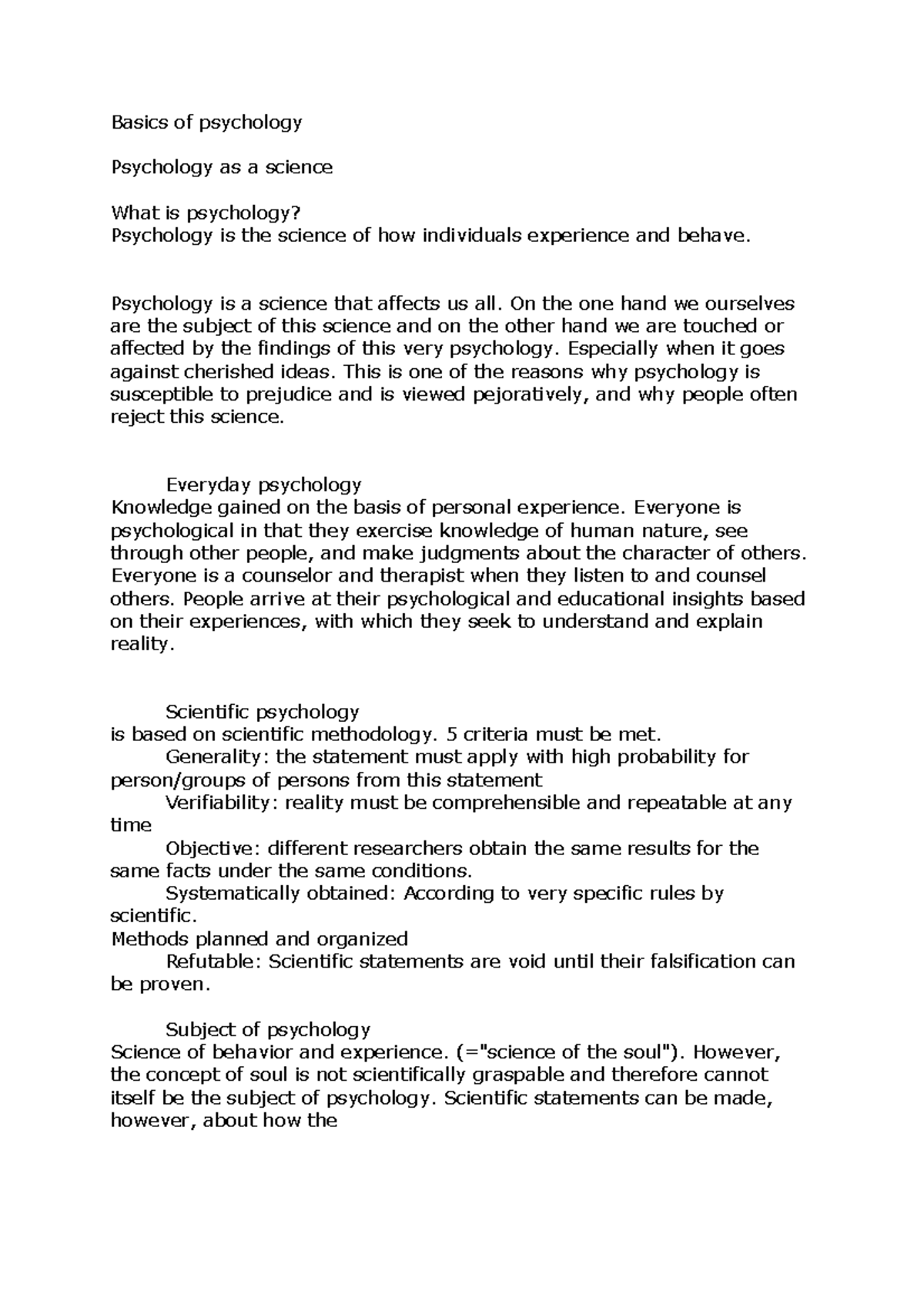 Basics of psychology - Basics of psychology Psychology as a science ...