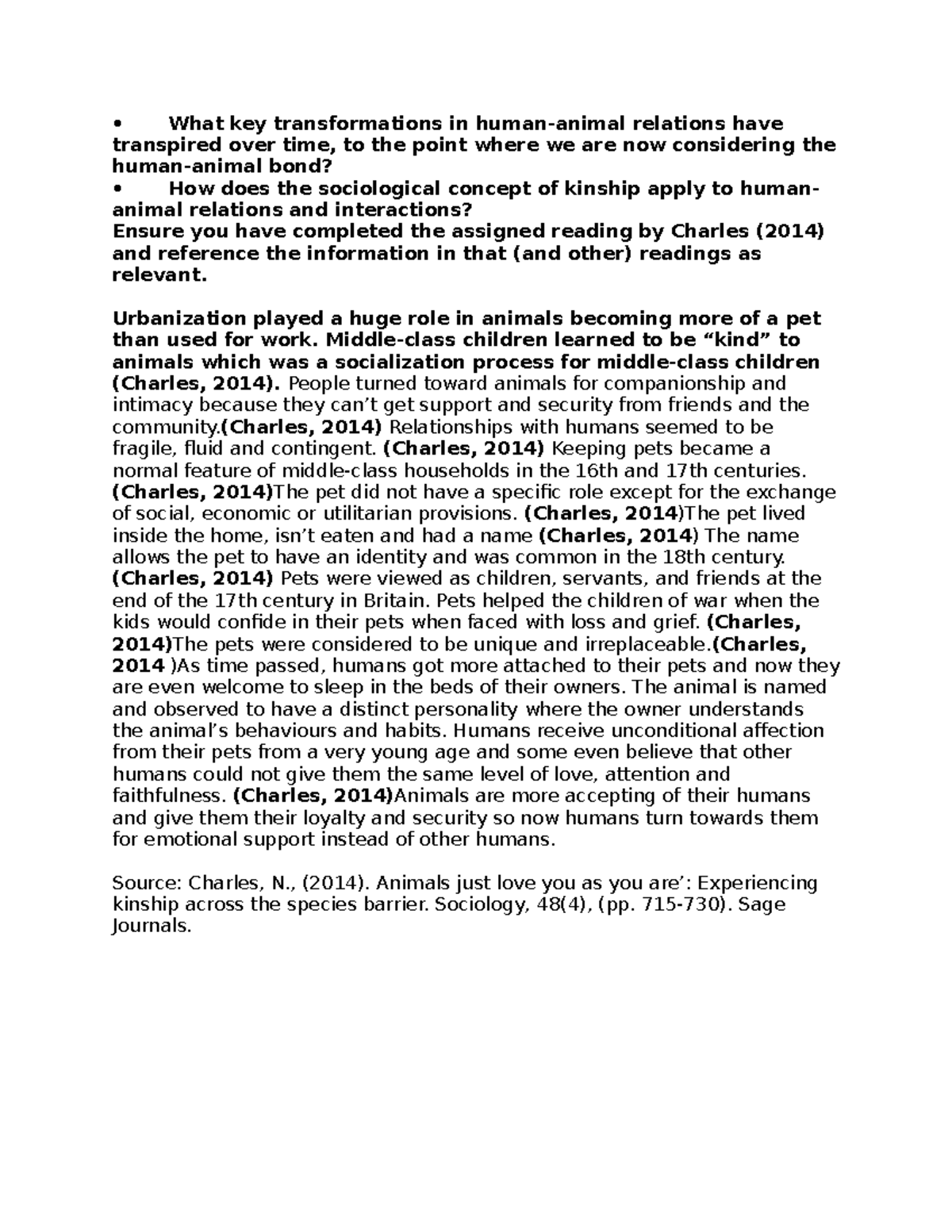 Human-animal relations - Soc 204.3 - U of S - Studocu
