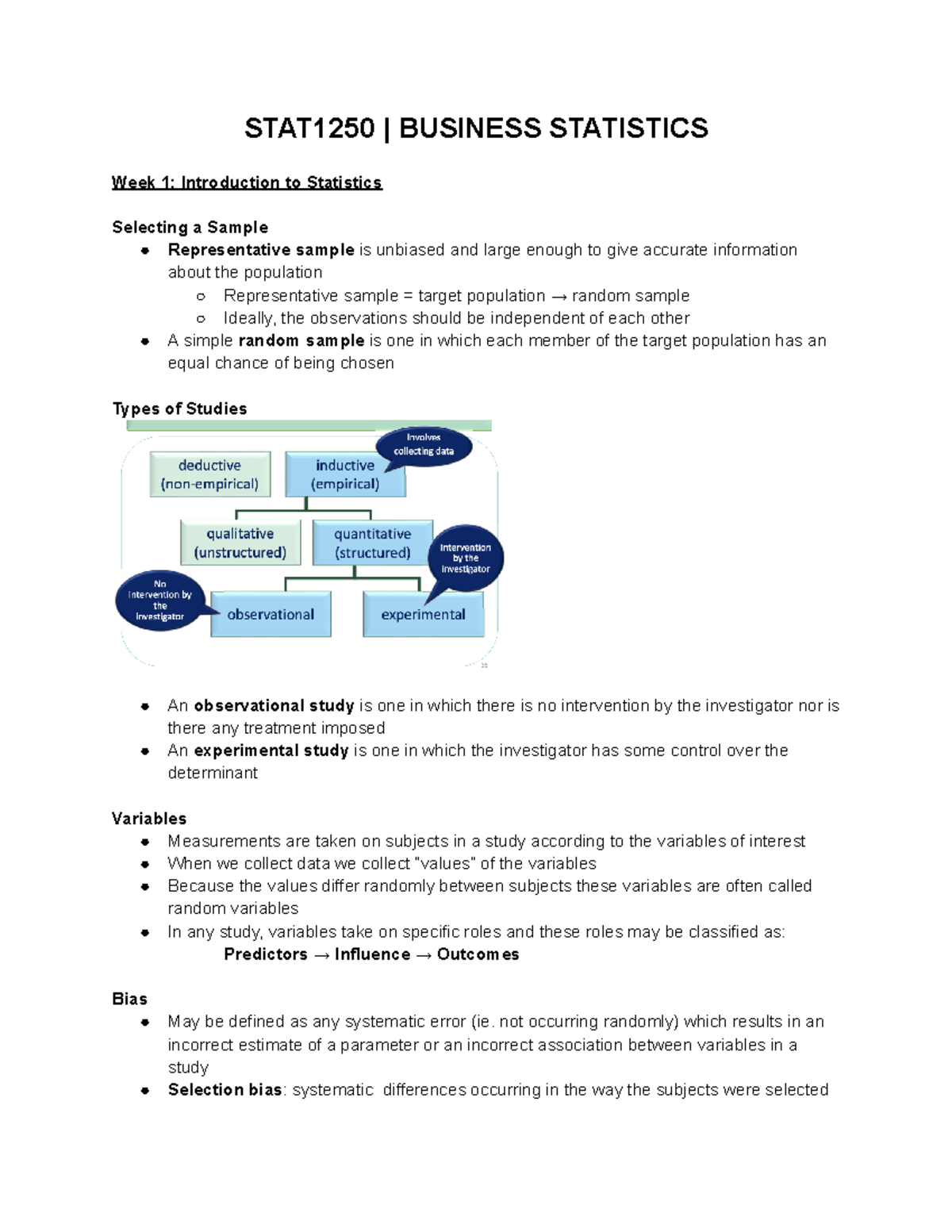 Condensed Business Stats Notes - STAT1250 | BUSINESS STATISTICS Week 1 ...
