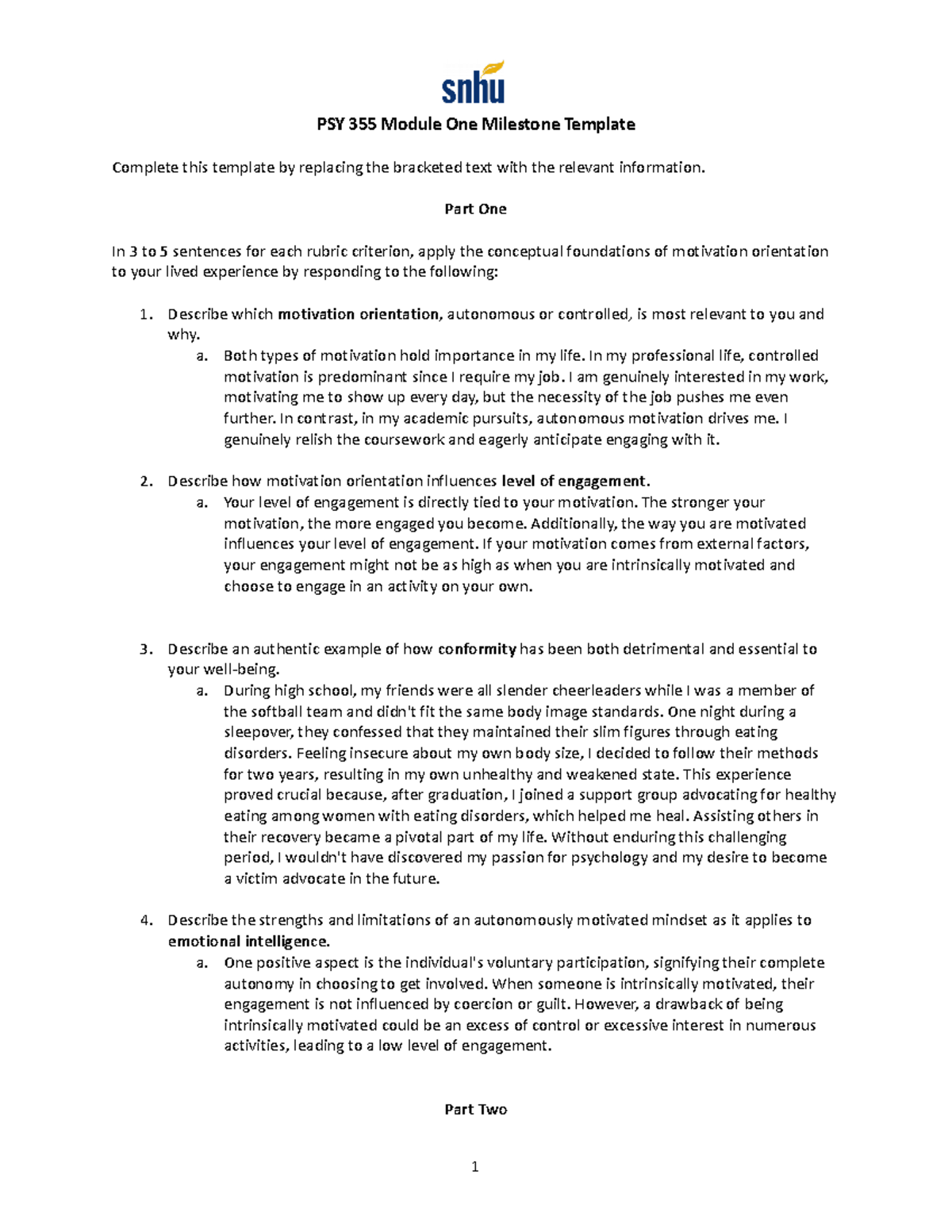 PSY 355 Module One Milestone Template - PSY 355 Module One Milestone ...