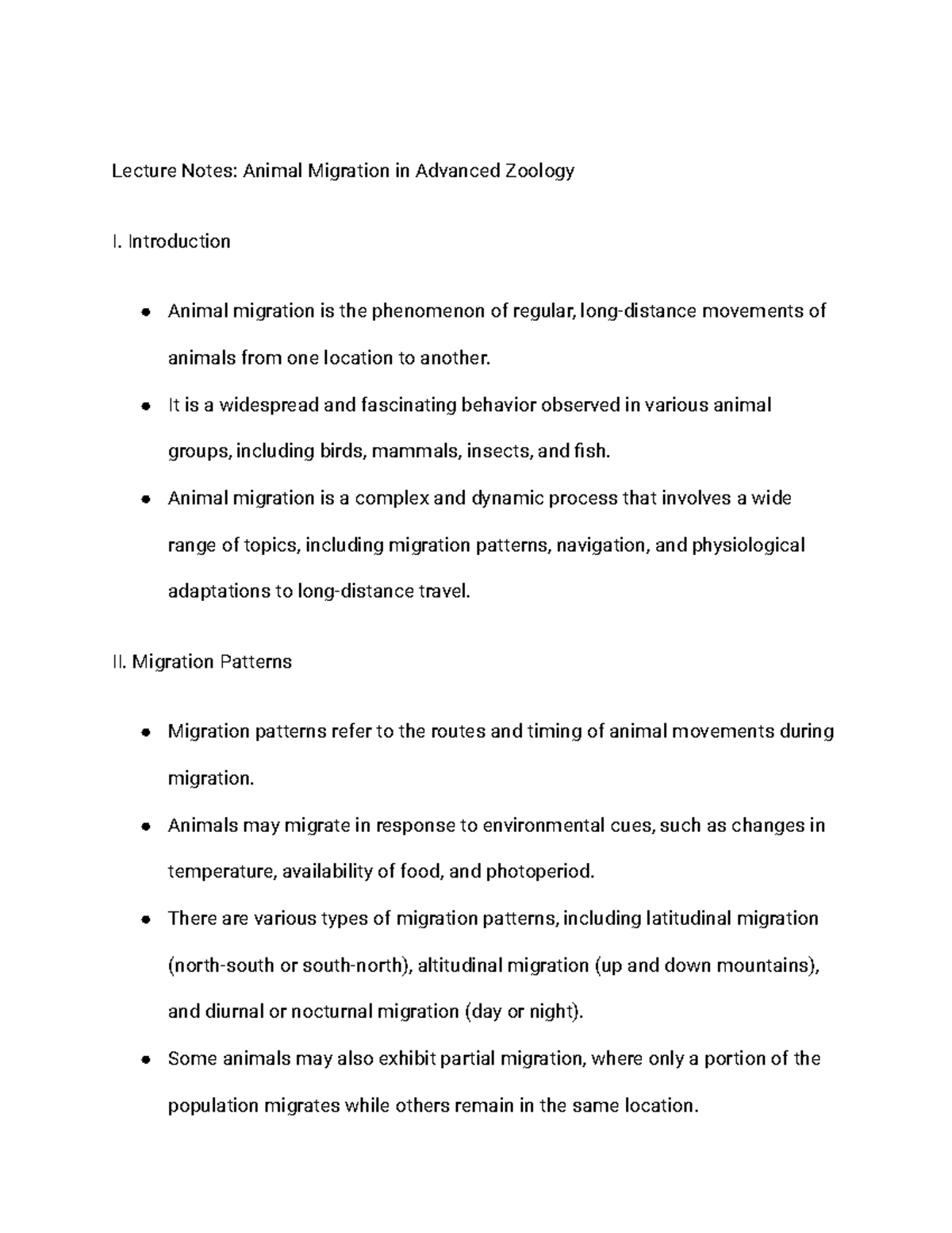 Lecture Notes Animal Migration in Advanced Zoology - Introduction ...