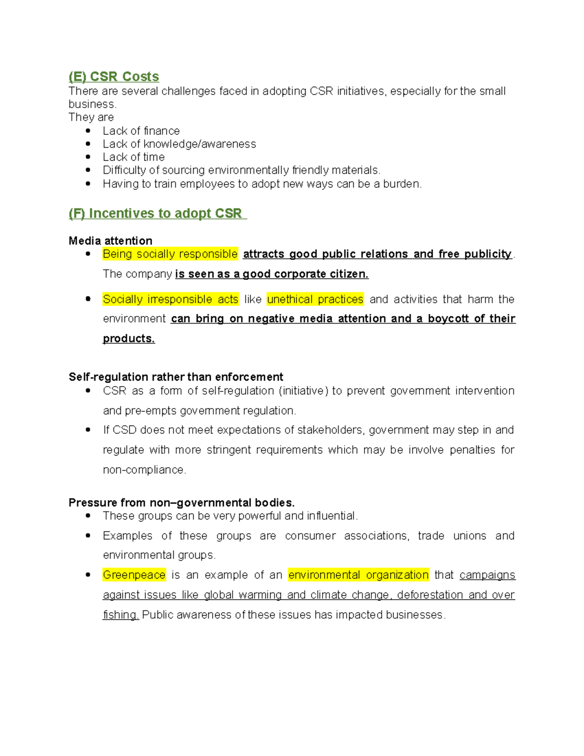 Accounting - (E) CSR Costs There are several challenges faced in ...