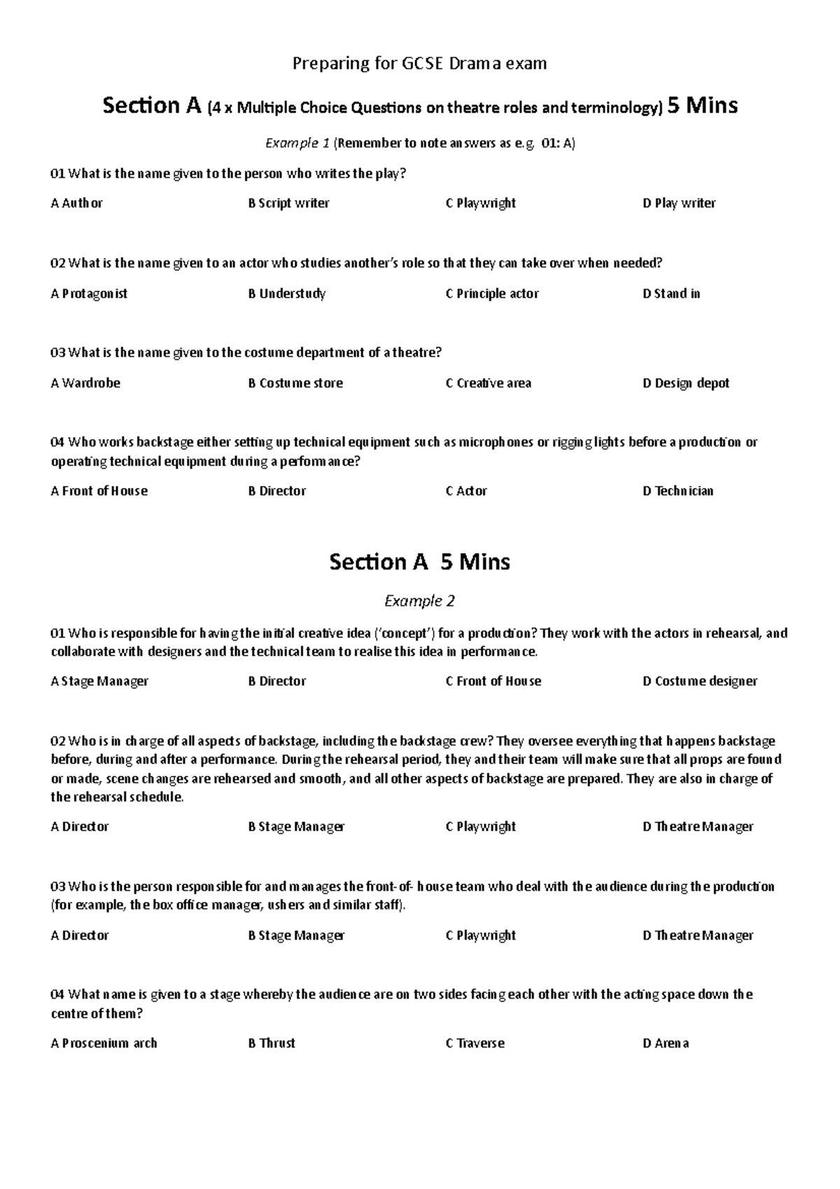 Example qu2018 example answers from AQAestions - Preparing for GCSE ...