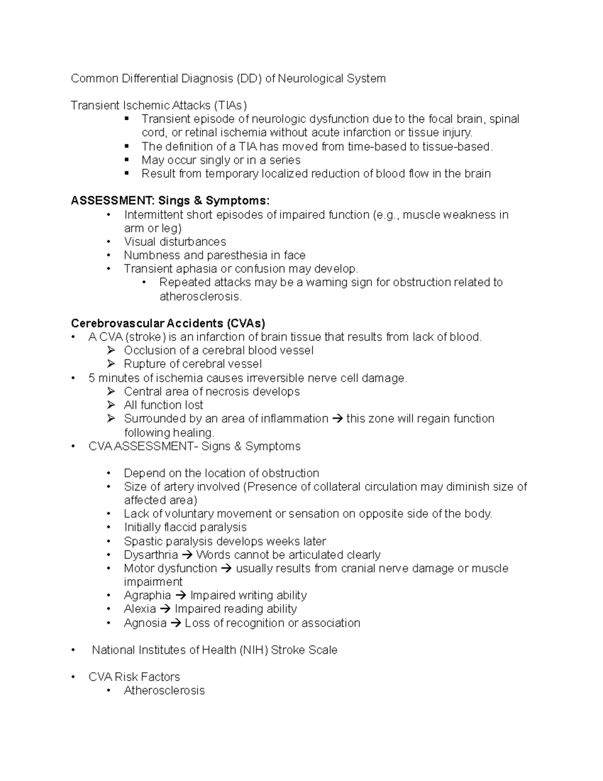 Common Differential Diagnosis - Neuro Notes Outline - Common ...