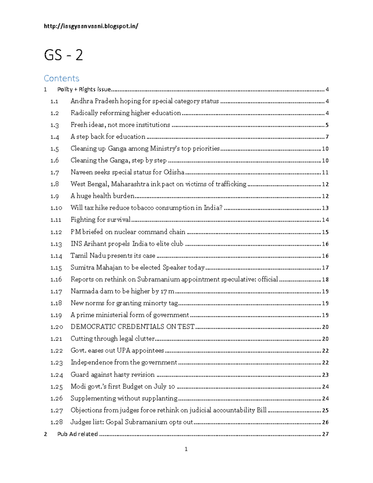 GS 2 - June - history mrunal - Contents GS - 1 Polity + Rights issue 1 ...