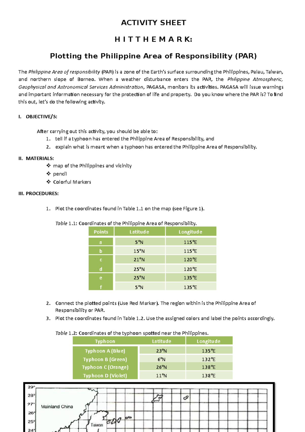 Toaz - lecture notes - ACTIVITY SHEET H I T T H E M A R K: Plotting the ...