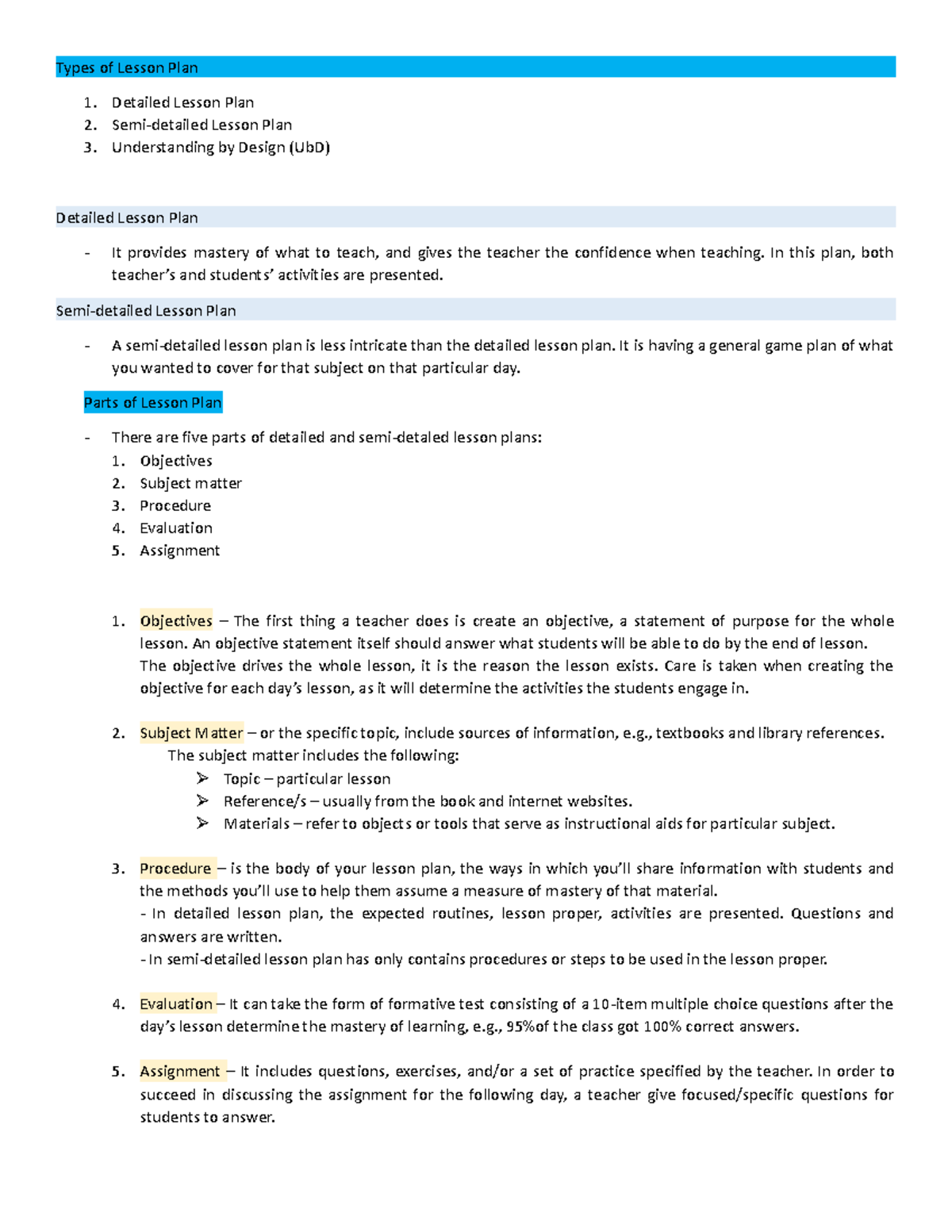T TS Types of Lesson Plan - Types of Lesson Plan Detailed Lesson Plan ...
