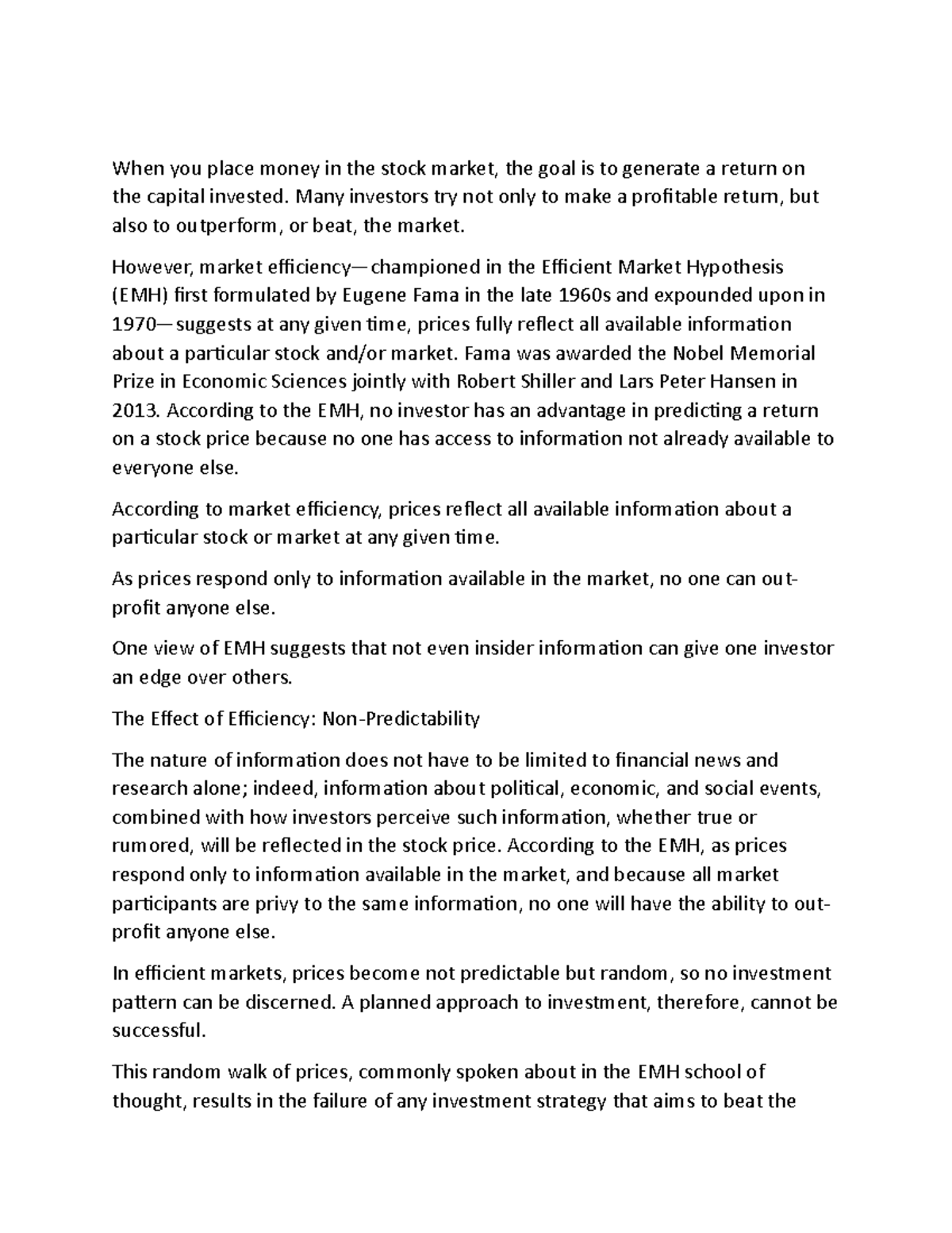 Efficient market, effects and anomalies - When you place money in the ...