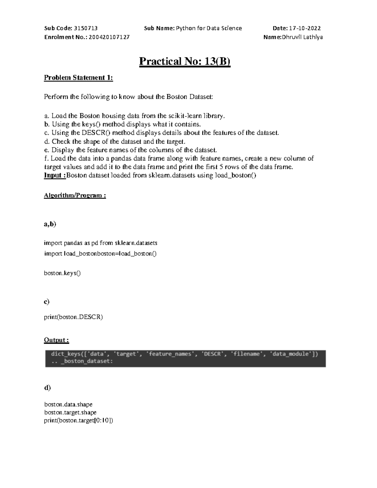 2004 20107127 lab assignment-13(B) - Enrolment No.: 200420107127 Name ...