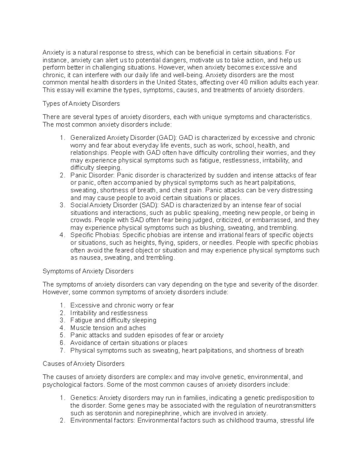 anxiety general essay - Anxiety is a natural response to stress, which ...