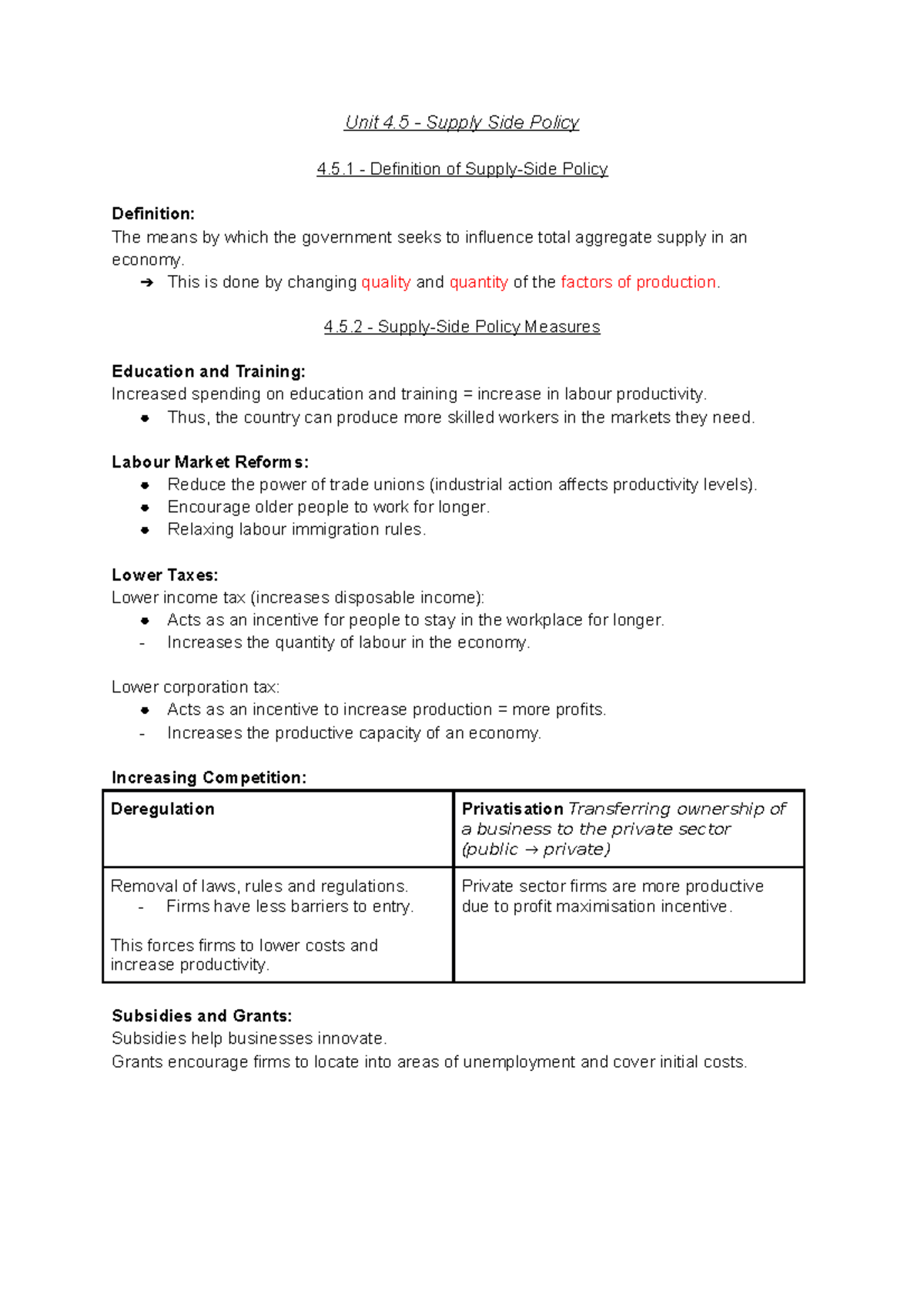 4 5 Supply Side Policy Unit 4 Supply Side Policy 4 5 Definition