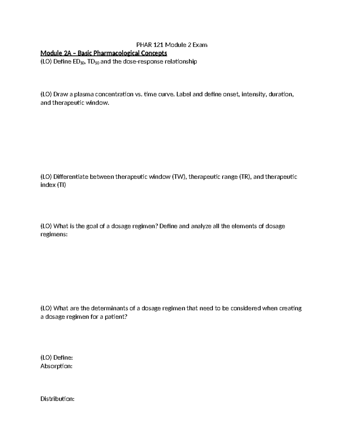 PHAR 121 Module 2 Exam Practice - PHAR 121 Module 2 Exam Module 2A ...