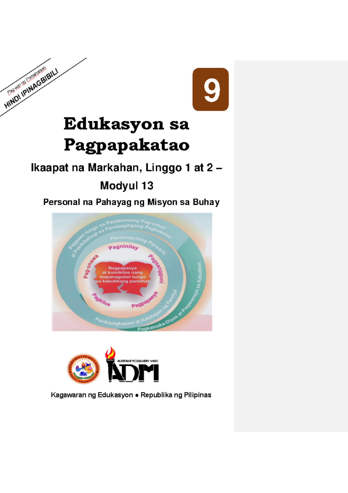 ESP9 q4 mod13 Personal Na Pahayag Ng Misyon Sa Buhay v3 - Edukasyon sa Pagpapakatao Ikaapat na ...