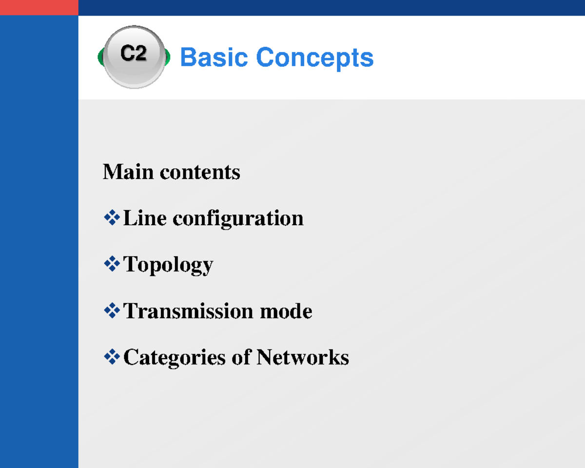Chapter 2 Basic Concepts - Main contents Line configuration Topology ...
