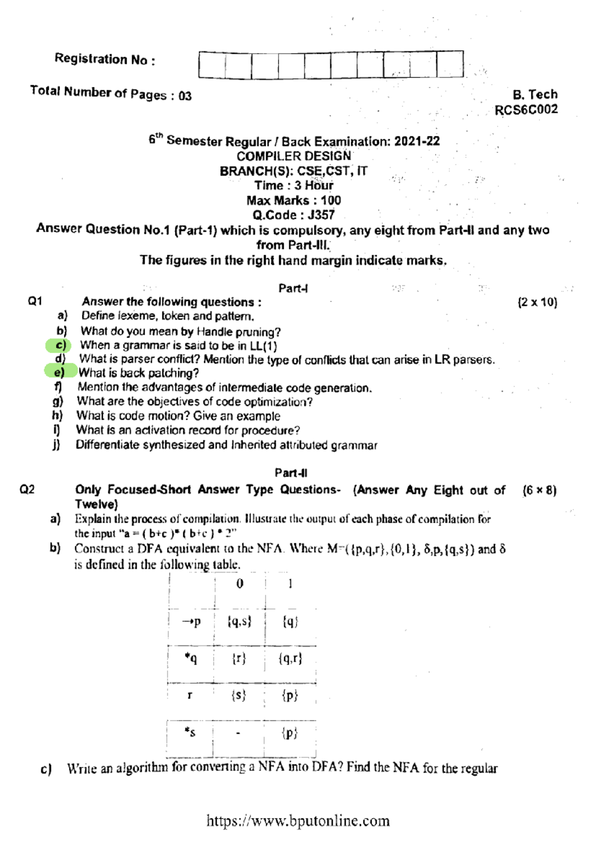 Btech cse cst it 6 sem compiler design rcs6c002 2022 - English A: Language and Literature SL ...