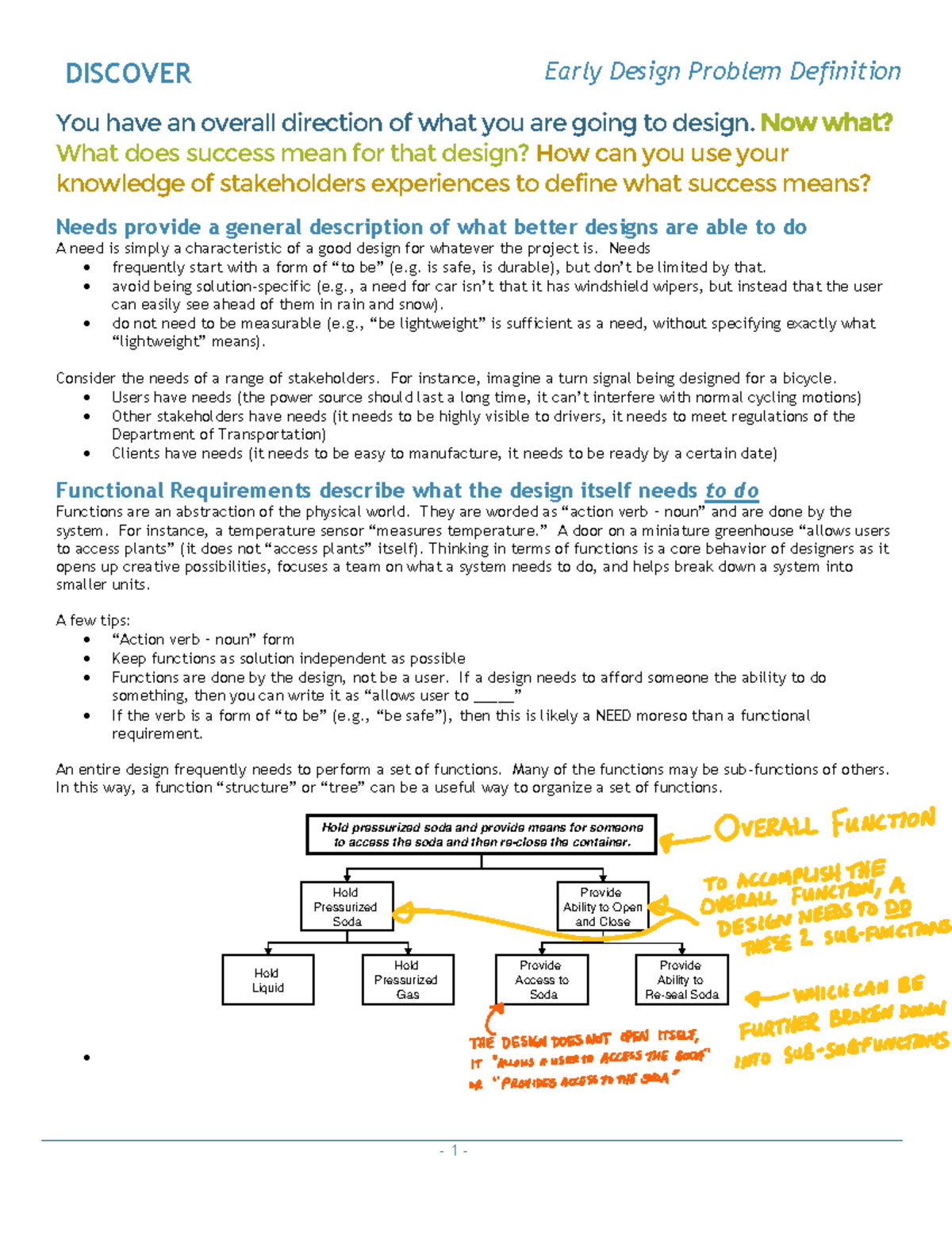 Discover - DISCOVER Early Design Problem Definition - 1 - You have an ...