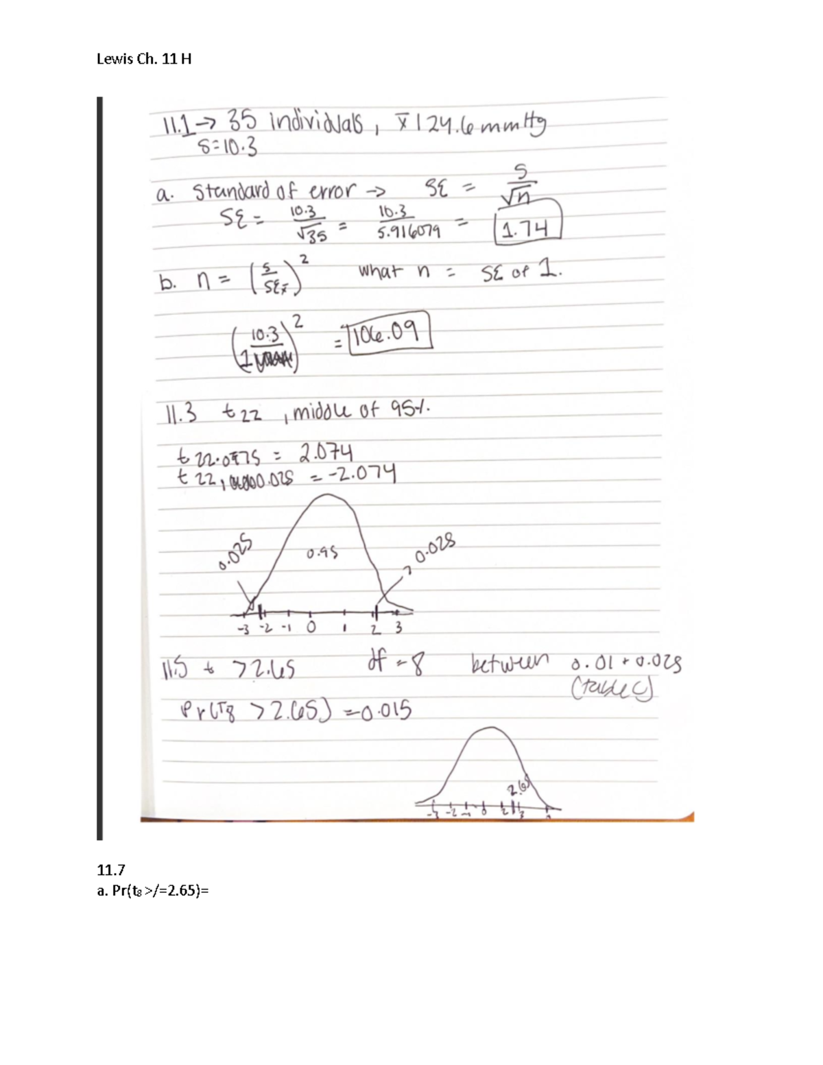 Chapter 11 homework - 11. a. Pr(t 8 >/=2)= b. Pr(t 8 >/= 2) = c. Pr(t19