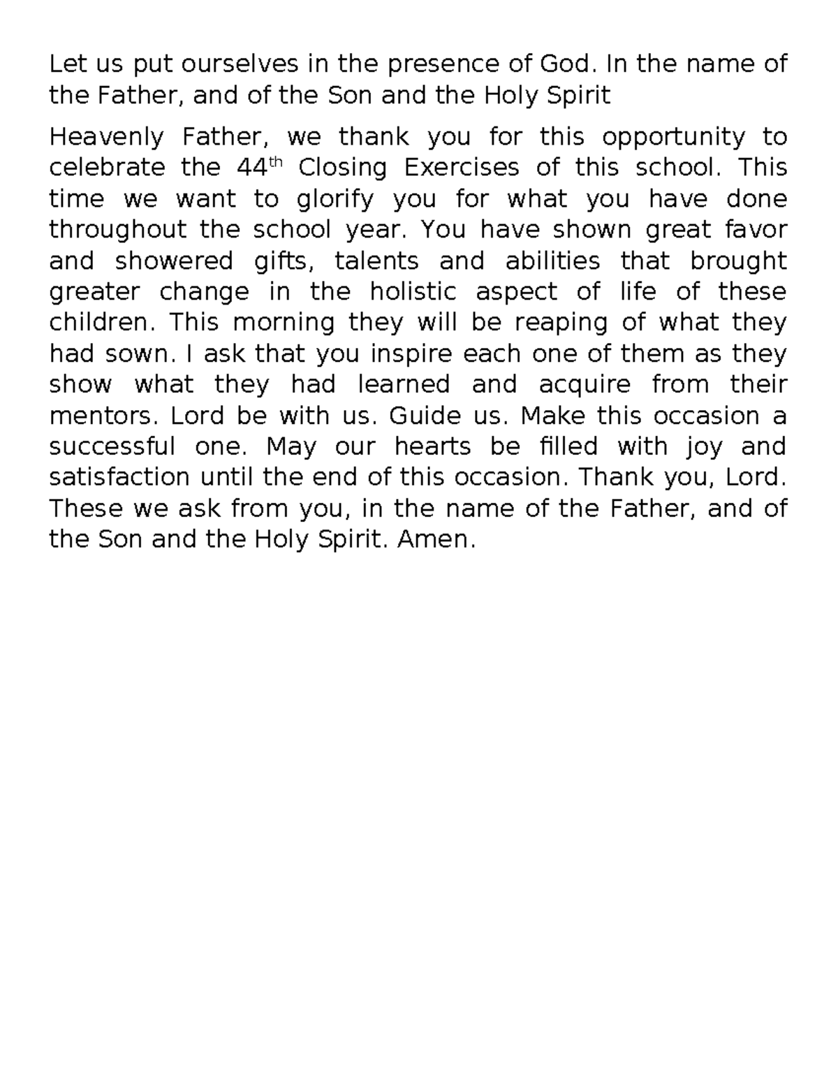 Opening Prayer - agah - Let us put ourselves in the presence of God. In ...