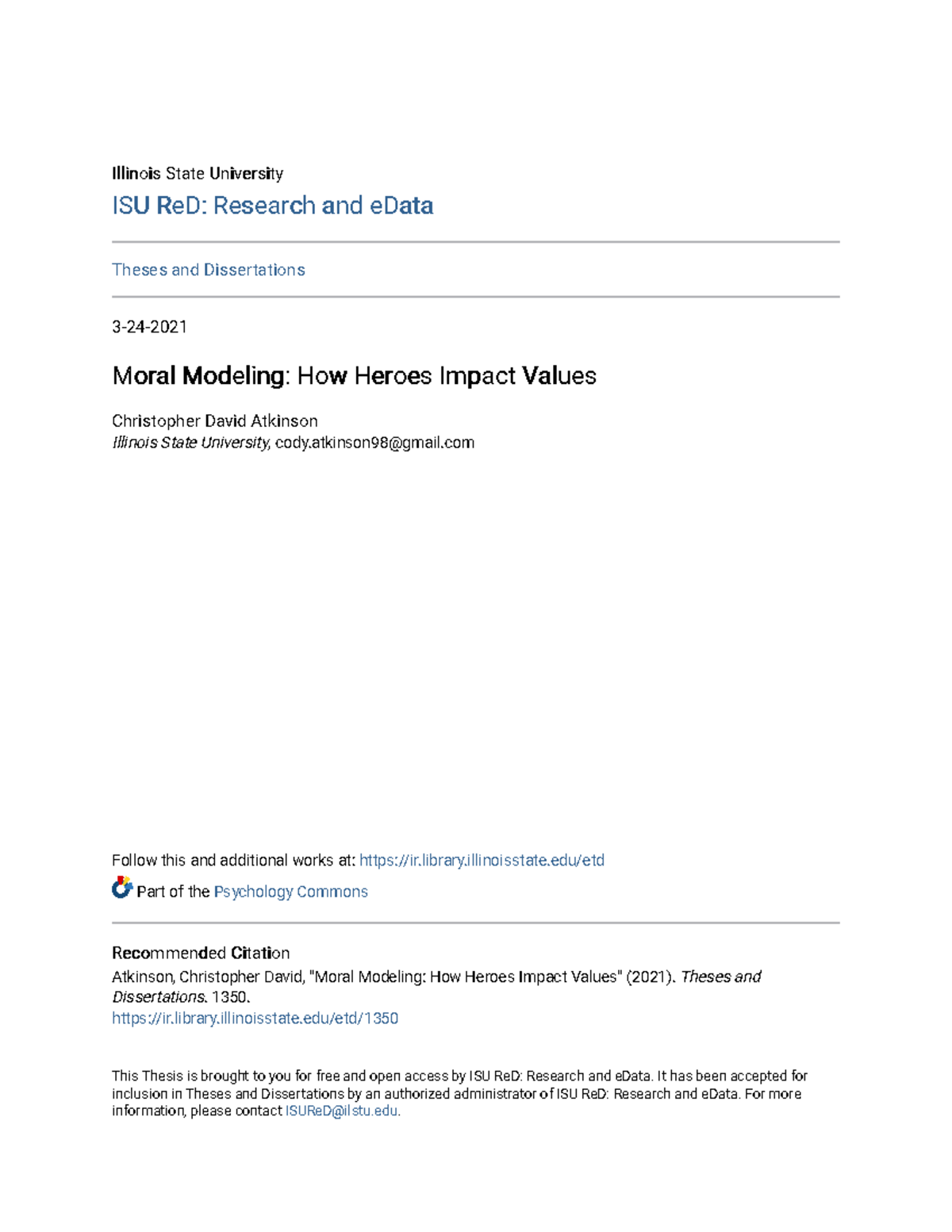 Moral Modeling How Heroes Impact Values - Illinois State UniversityIllinois State University ISU ...