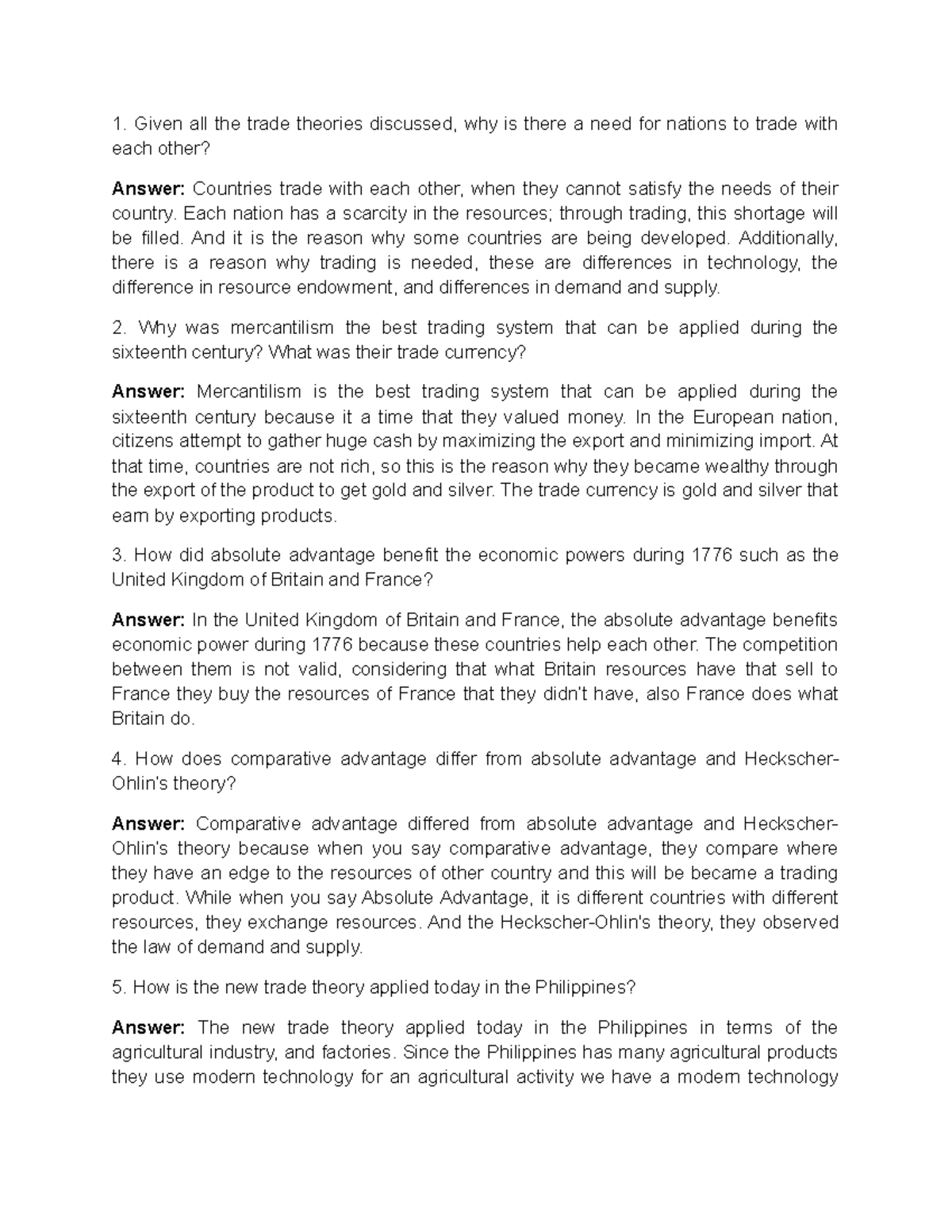 (5 quiz 1) - Trade - Given all the trade theories discussed, why is ...