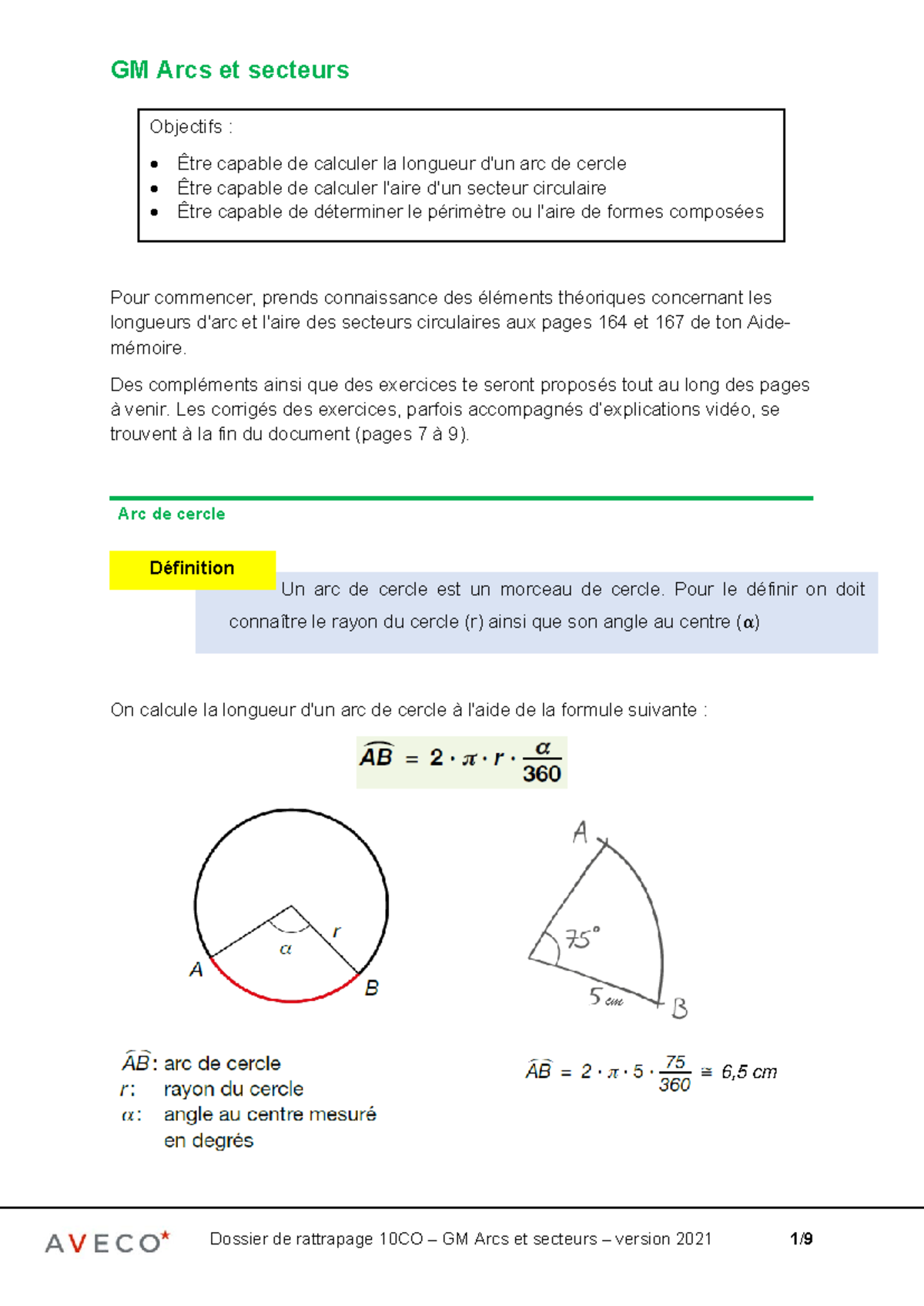 10CO GM Arcs secteurs - math and french and english - Un arc de cercle ...