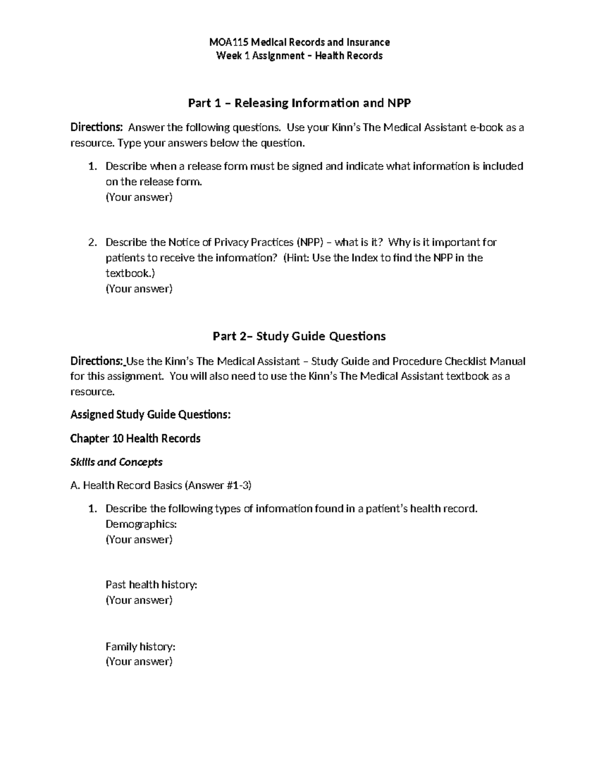 Wk1Assignment - work assignment - Week 1 Assignment – Health Records ...