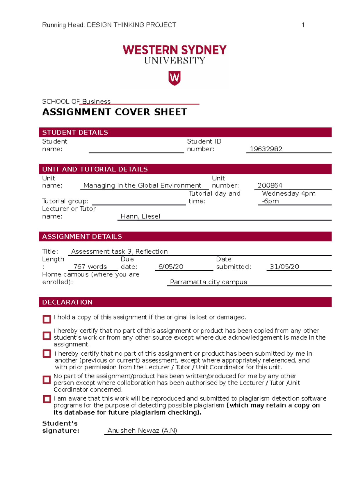 Design Thinking Assessment - Running Head: DESIGN THINKING PROJECT 1 ...