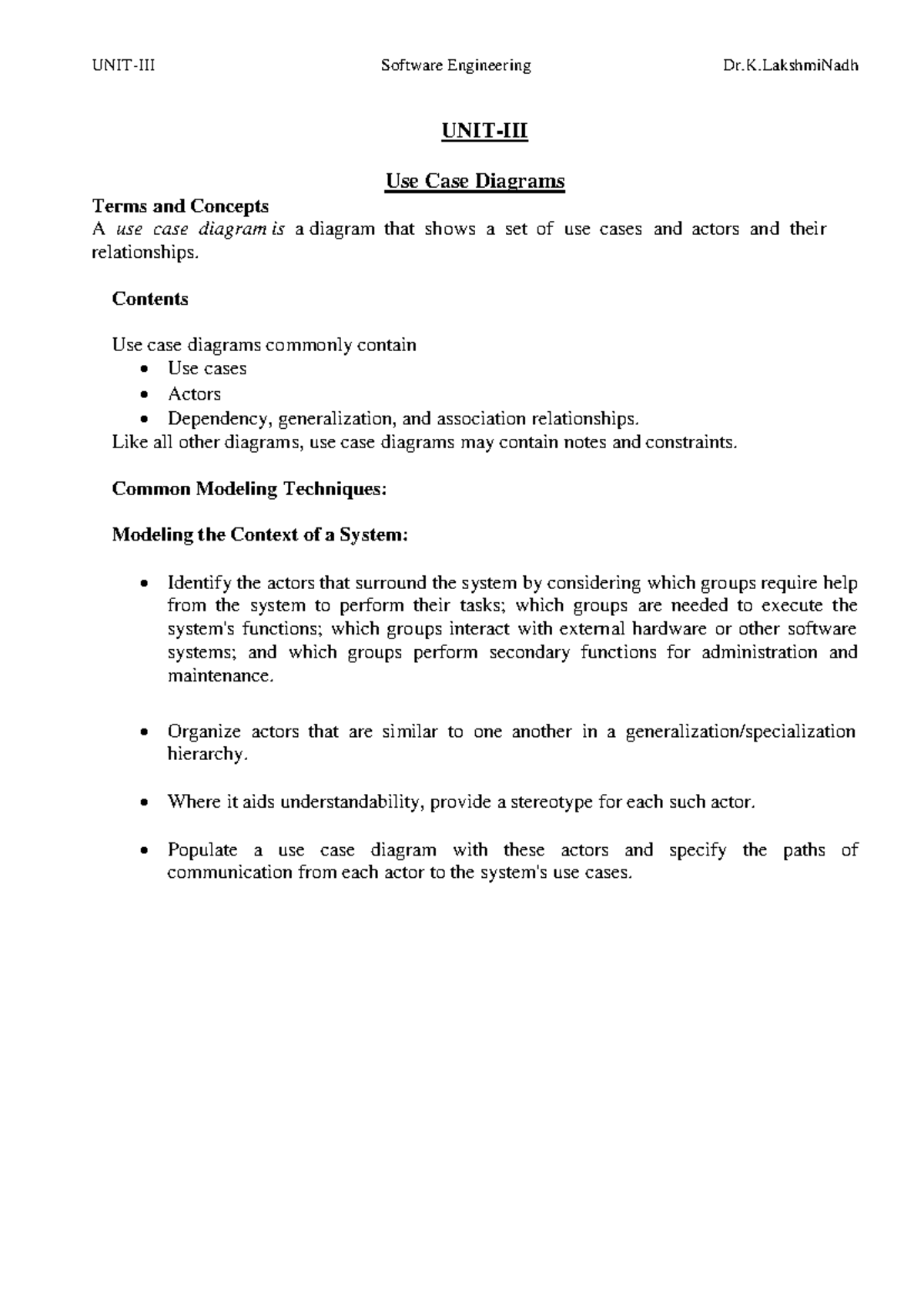Se Unit 3 Software Engineering Unit Iii Use Case Diagrams Terms And Concepts A Use Case