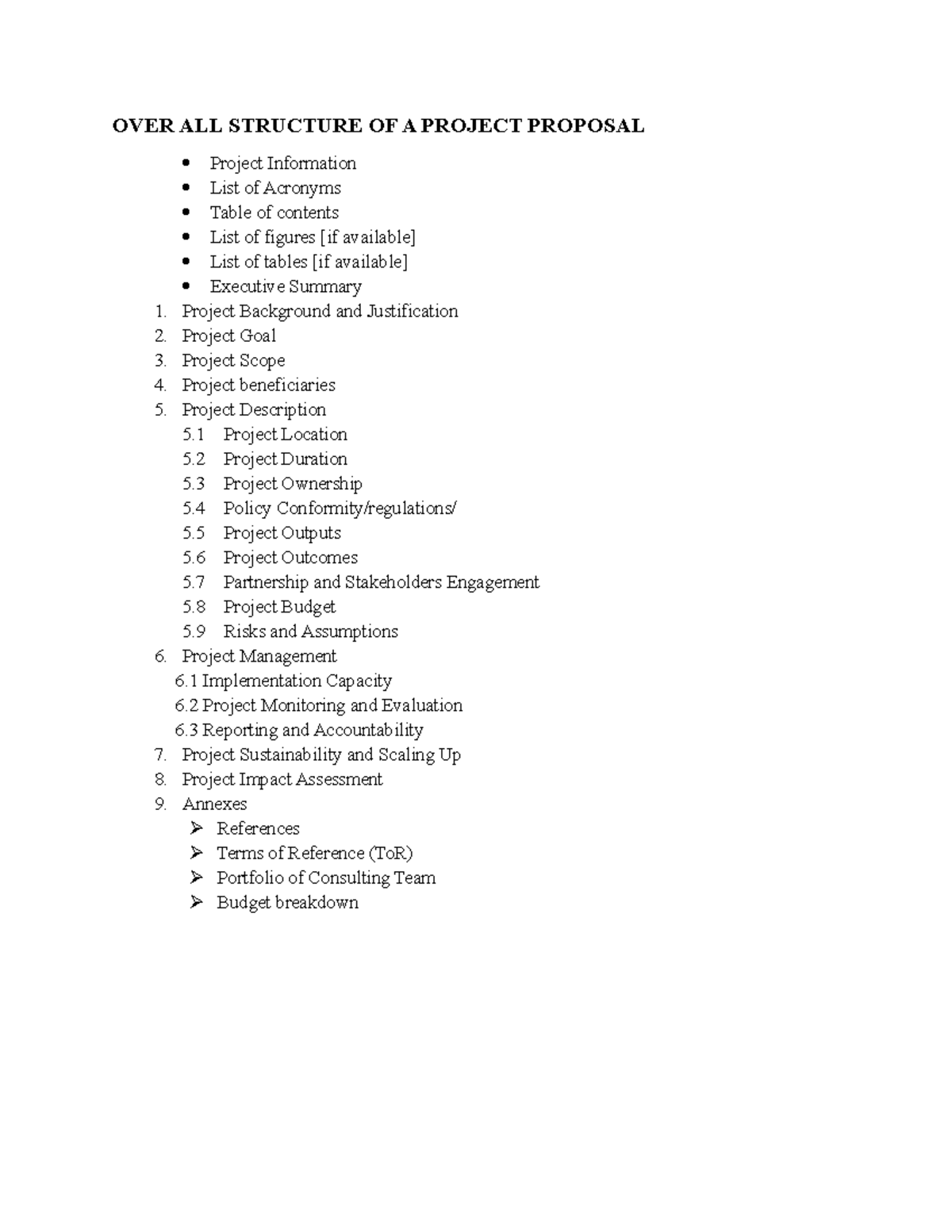Structure OF A Project Proposal - OVER ALL STRUCTURE OF A PROJECT ...