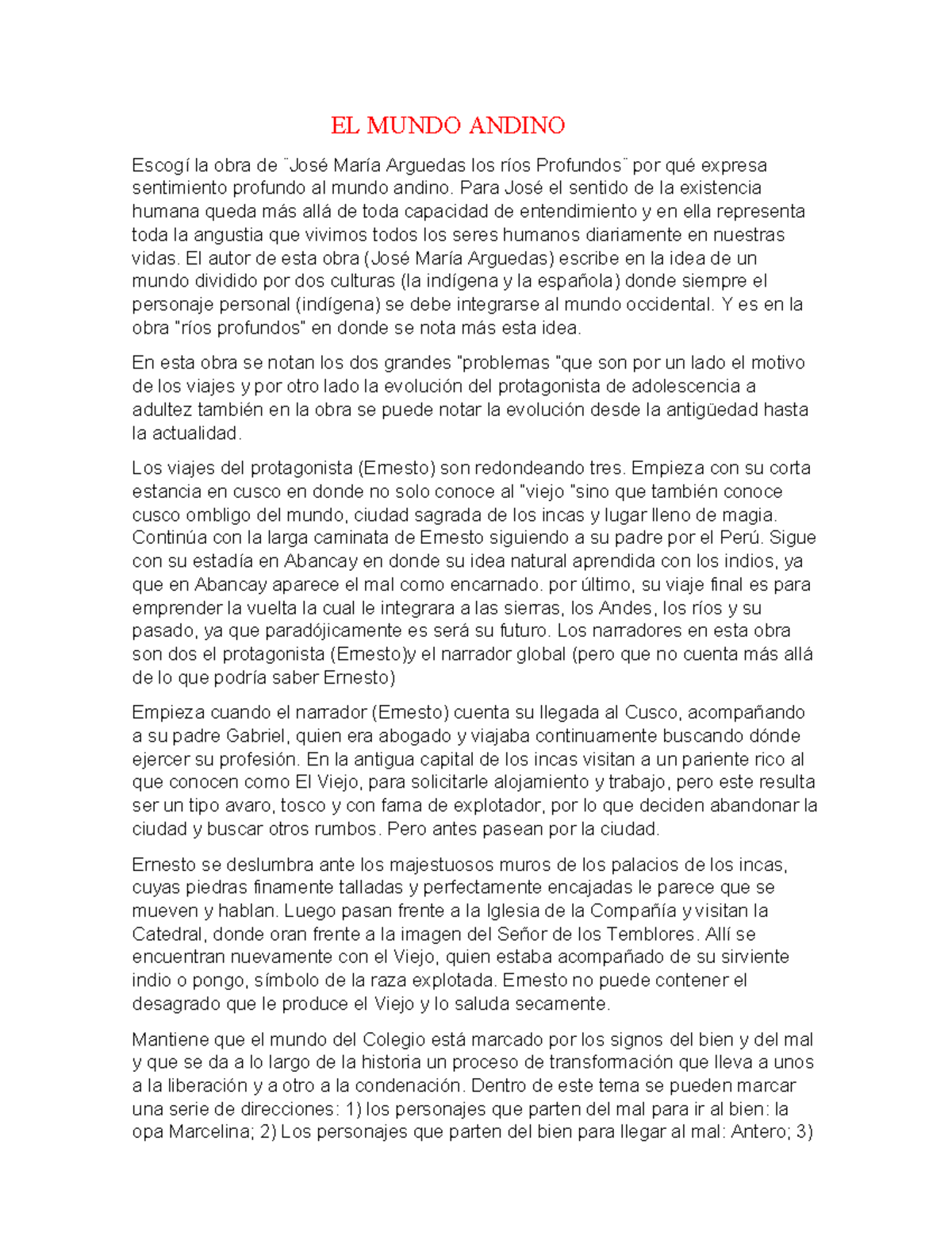 EL Mundo Andino ensayo 123 - EL MUNDO ANDINO Escogí la obra de ̈José ...
