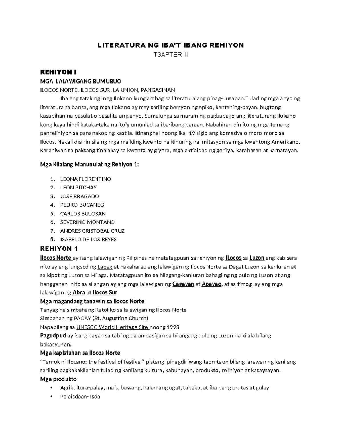 488659959 Literatura NG ABA - LITERATURA NG IBA’T IBANG REHIYON TSAPTER ...