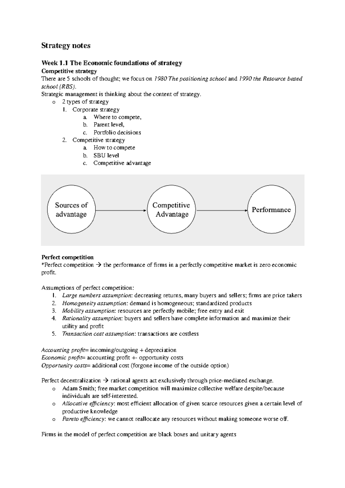 Theories of strategy notes and summary - Strategy notes Week 1 The ...