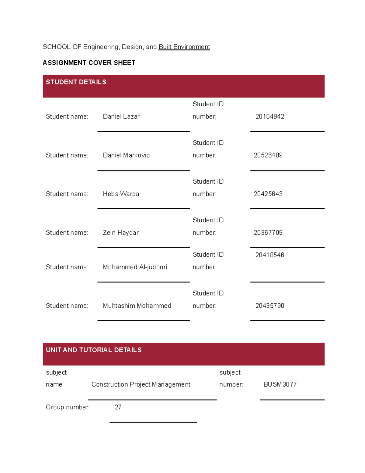CPM Progress Report - Assessment - SCHOOL OF Engineering, Design, and ...